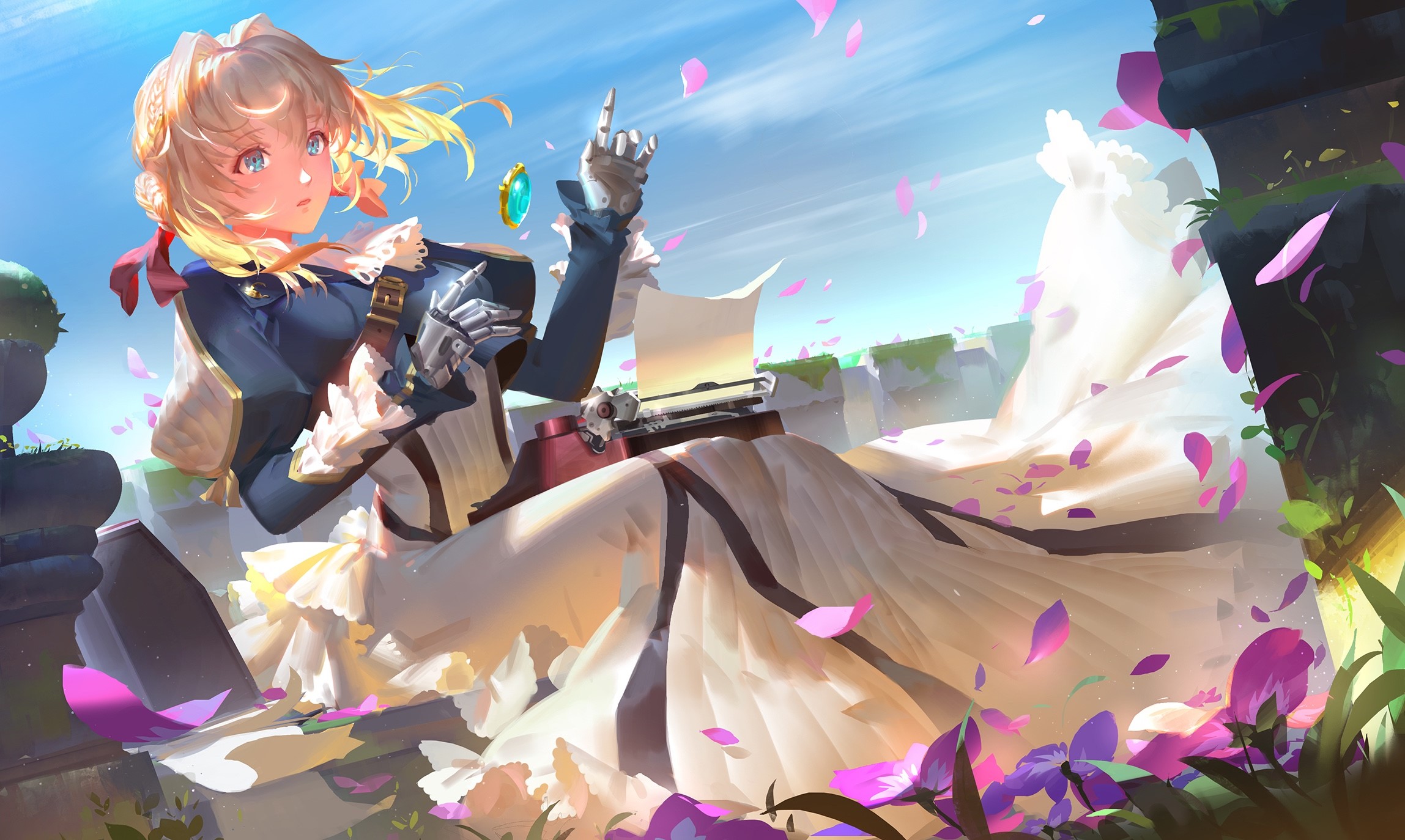 violet evergarden, anime, fantasy, luminos, girl, manga, blue HD Wallpaper