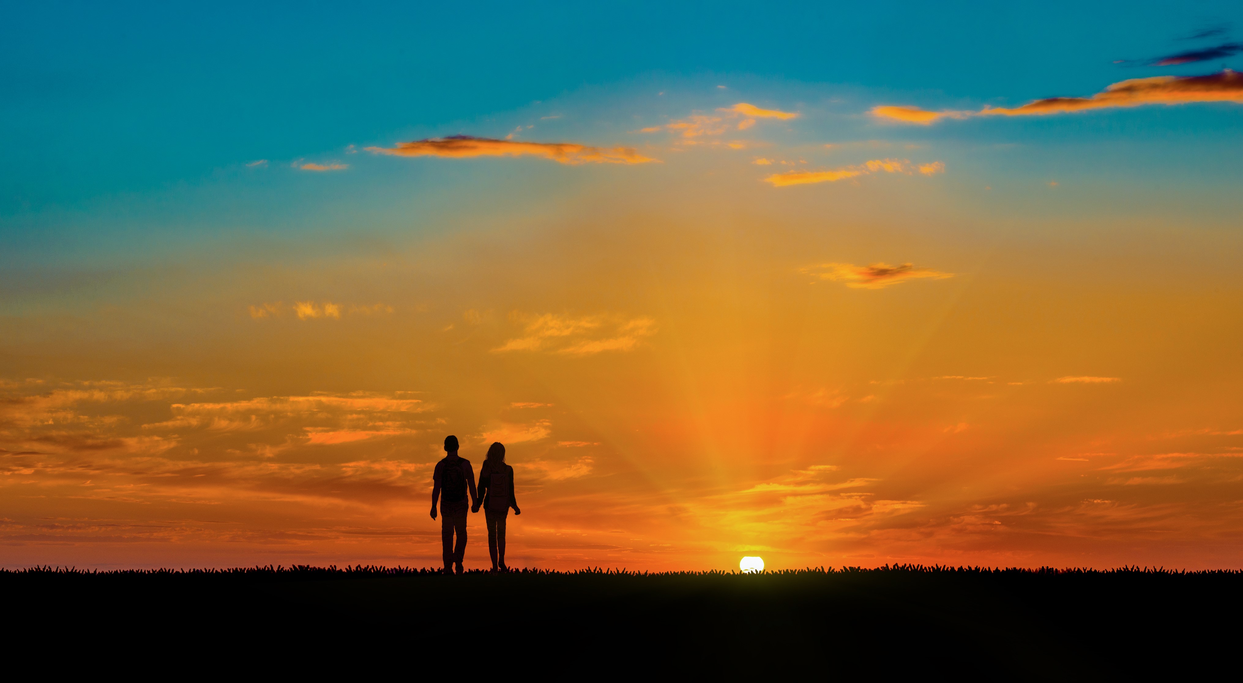 sunset, sky, silhouette, clouds, 4k HD Wallpaper