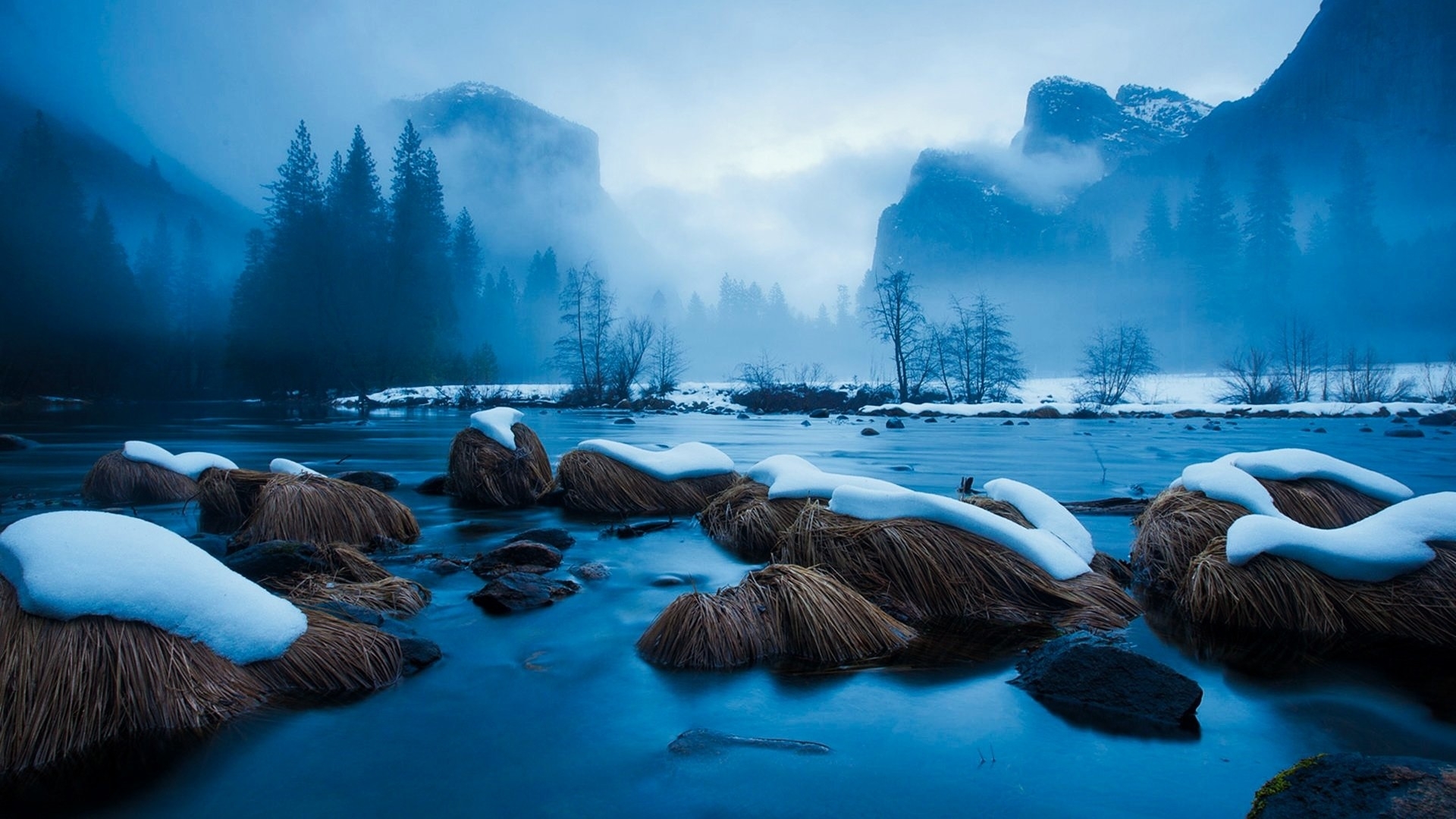 snow, mountains, nature, frozen, lake, winter HD Wallpaper
