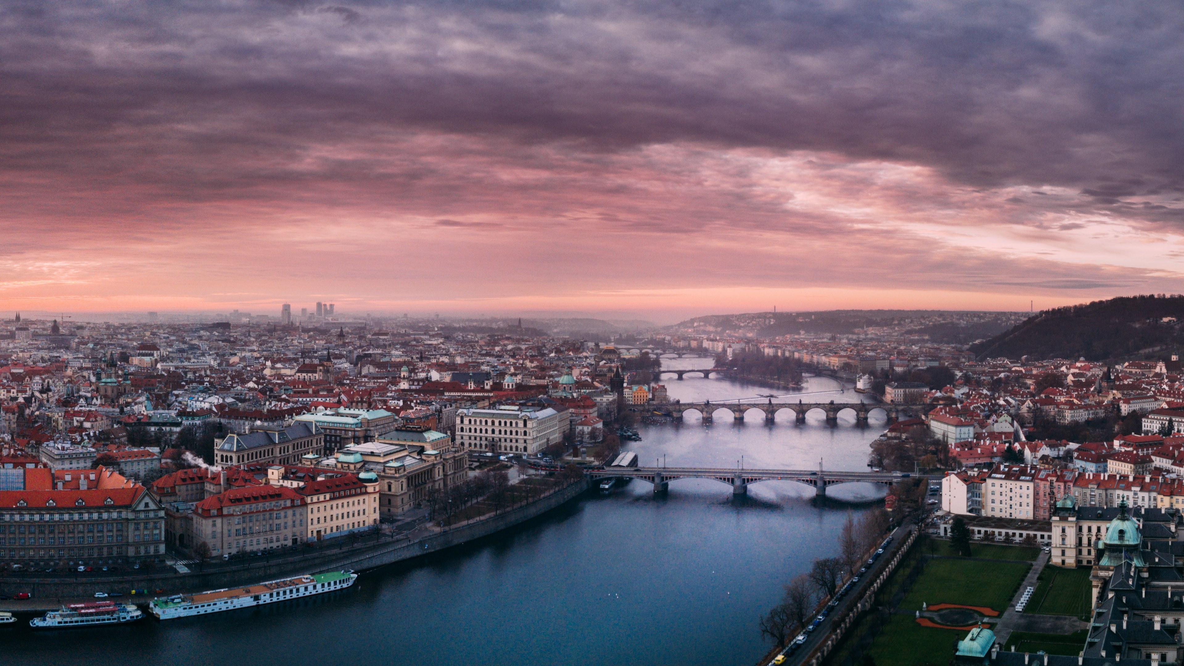 sunrise over prague 4k HD Wallpaper