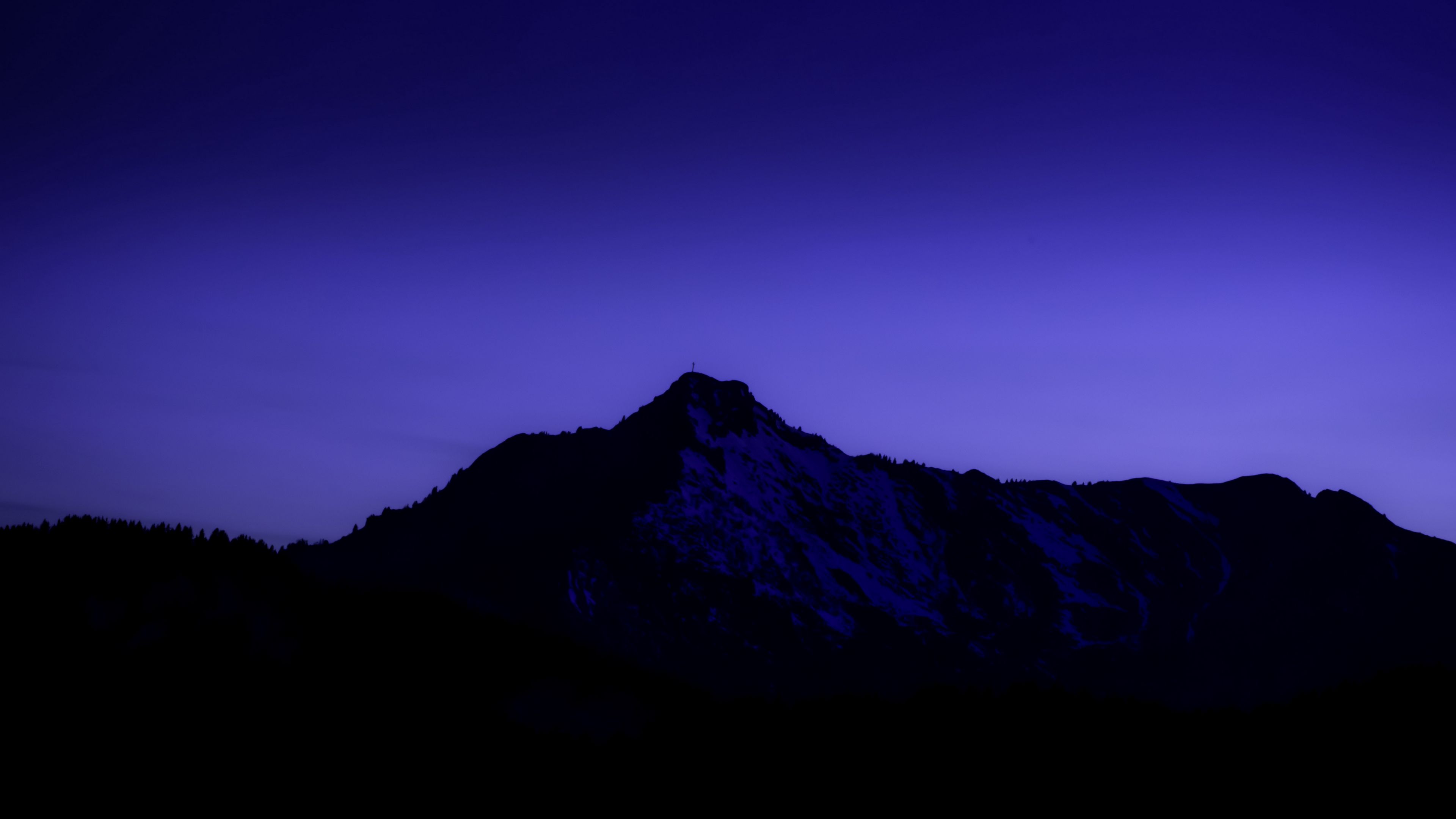 mountains, sky, night, purple, 4k HD Wallpaper