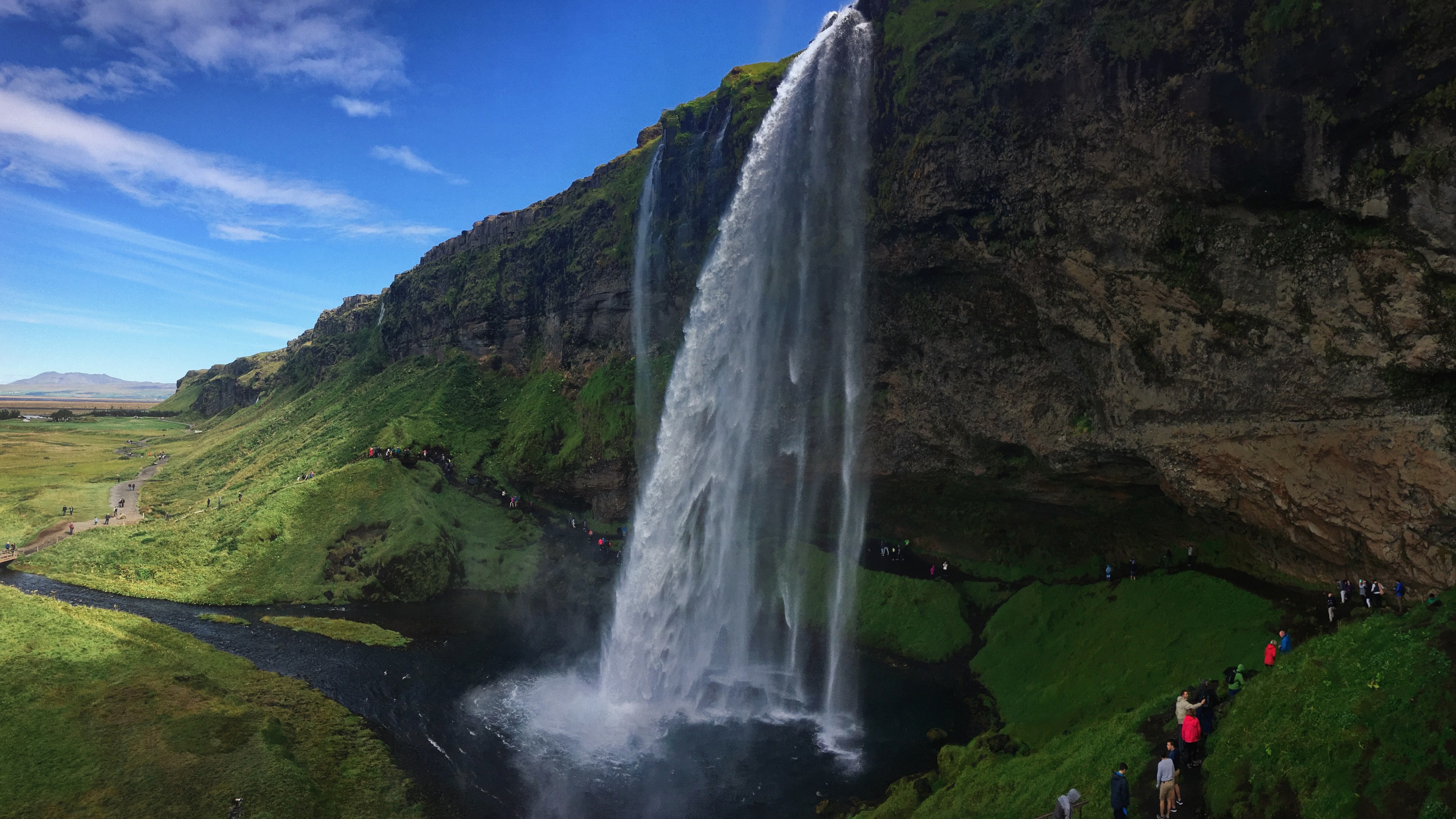 mountain waterfall rock and cliff 4k HD Wallpaper
