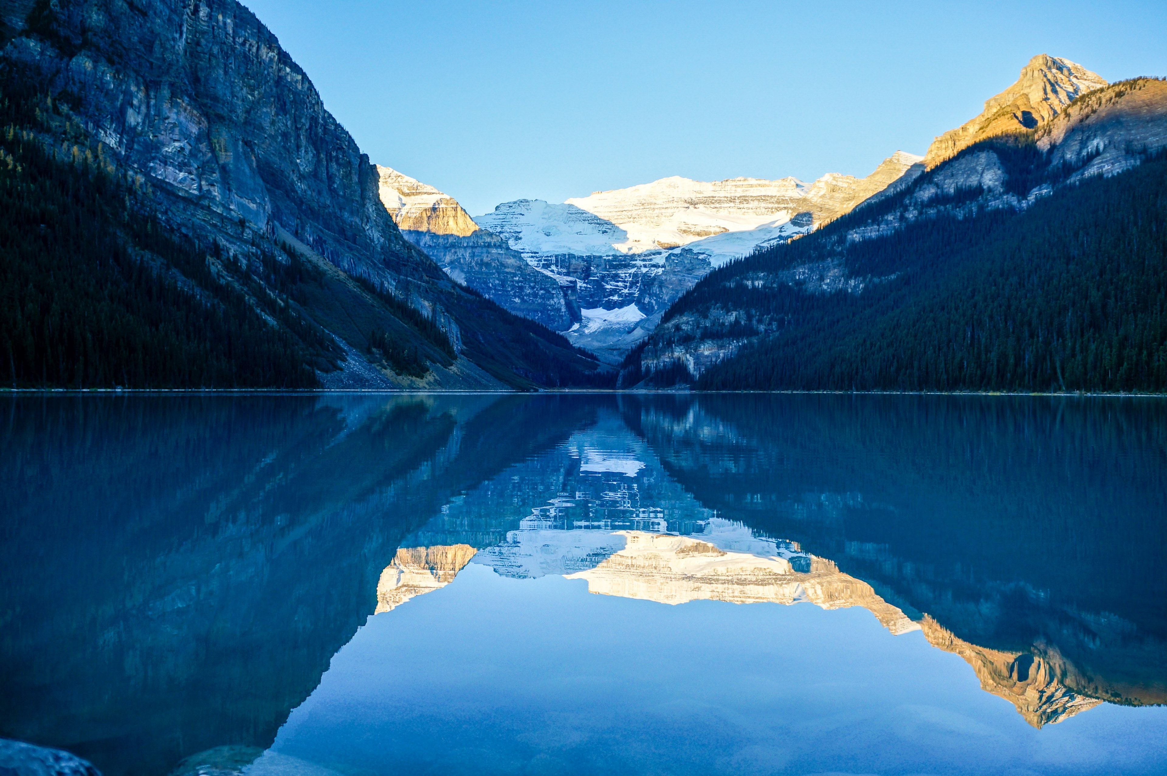 lake mountain reflection and water 4k HD Wallpaper