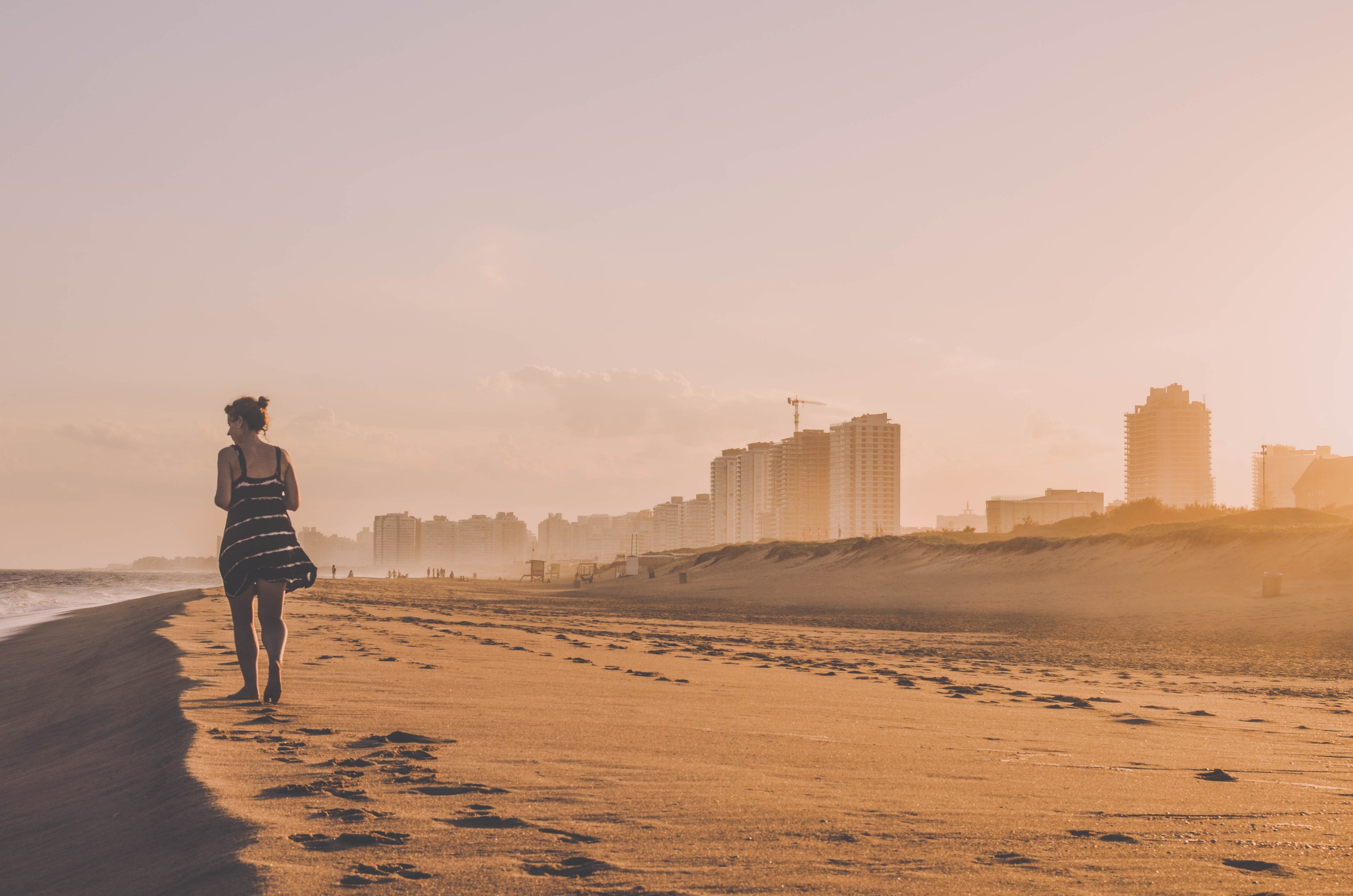 Beach Shore Walking And Woman Walking 4K Hd Wallpaper