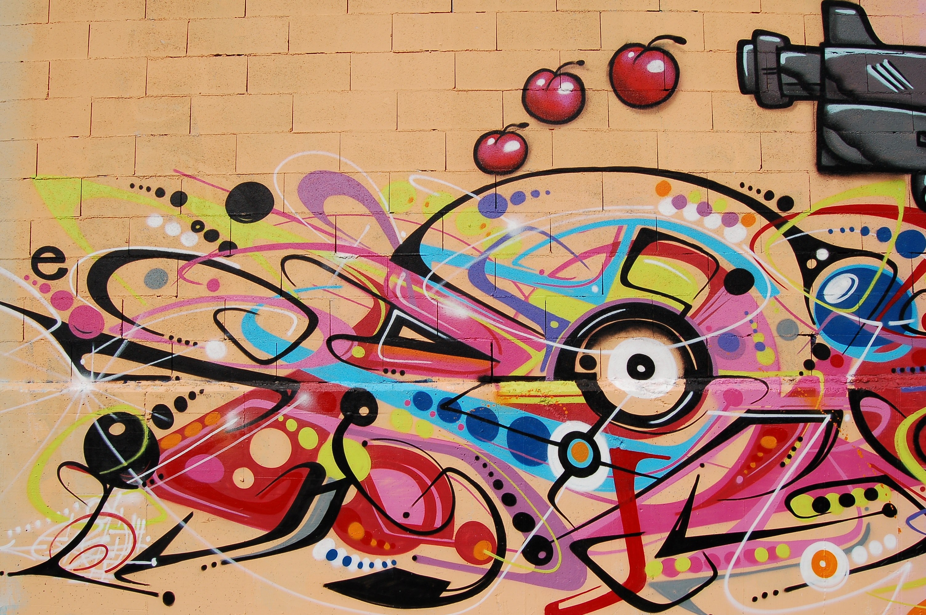 an abstract graffiti wall painting with cherries, _abstract cherry ...