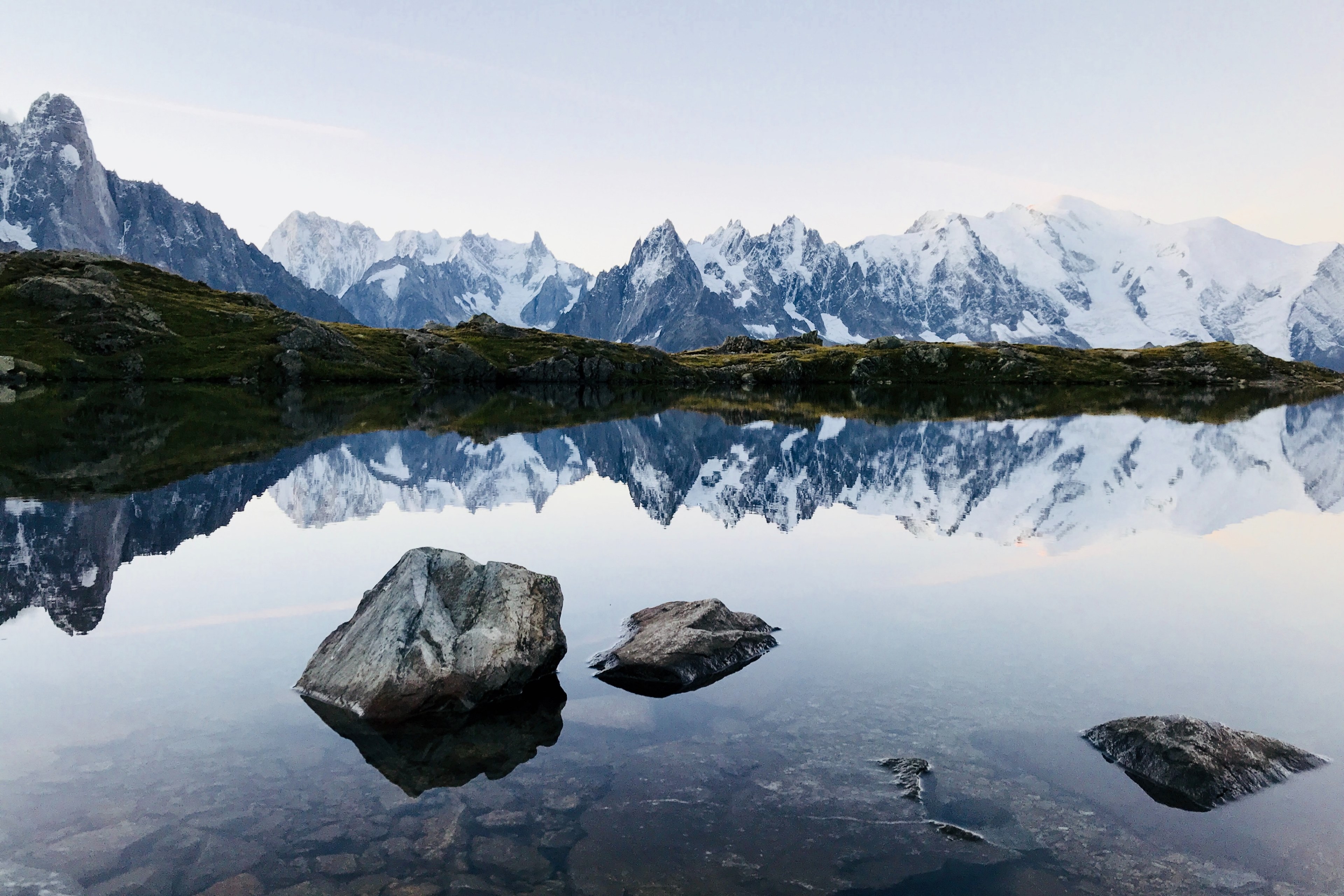 lake landscape reflection and rock 4k HD Wallpaper