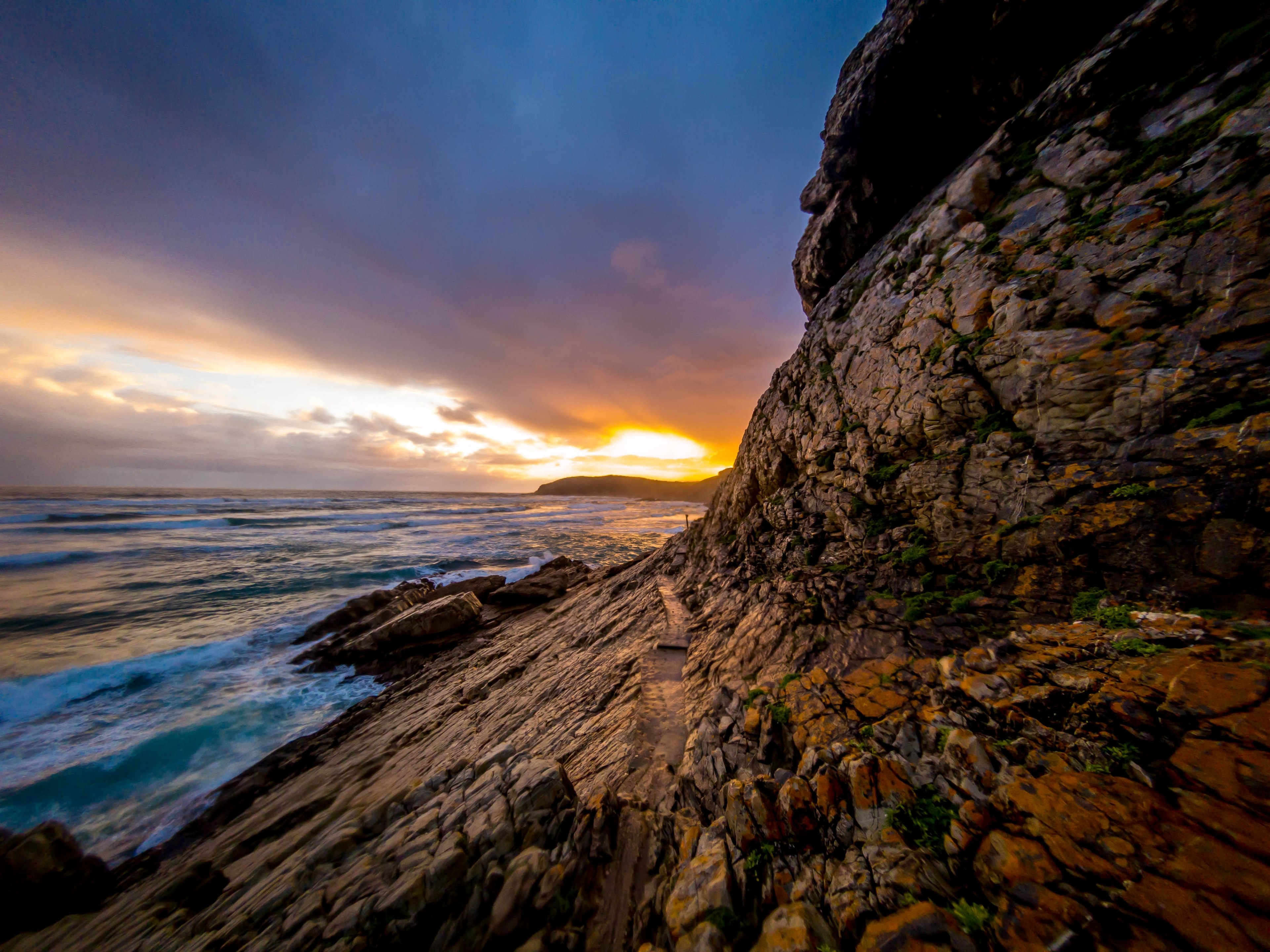 cliff ocean sunset and rocks 4k HD Wallpaper