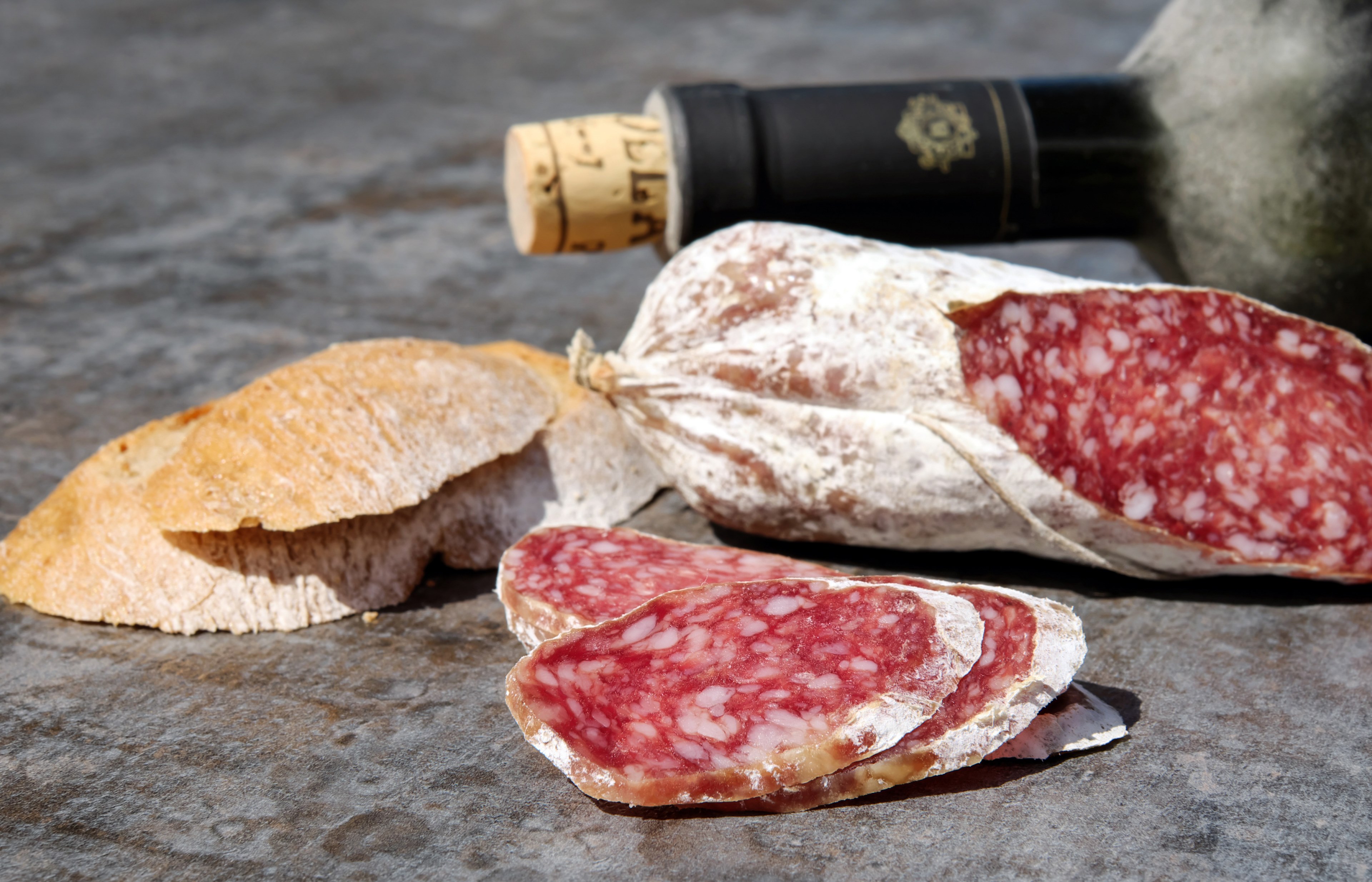 salami sausage cut substantial fat mediterranean 4k HD Wallpaper