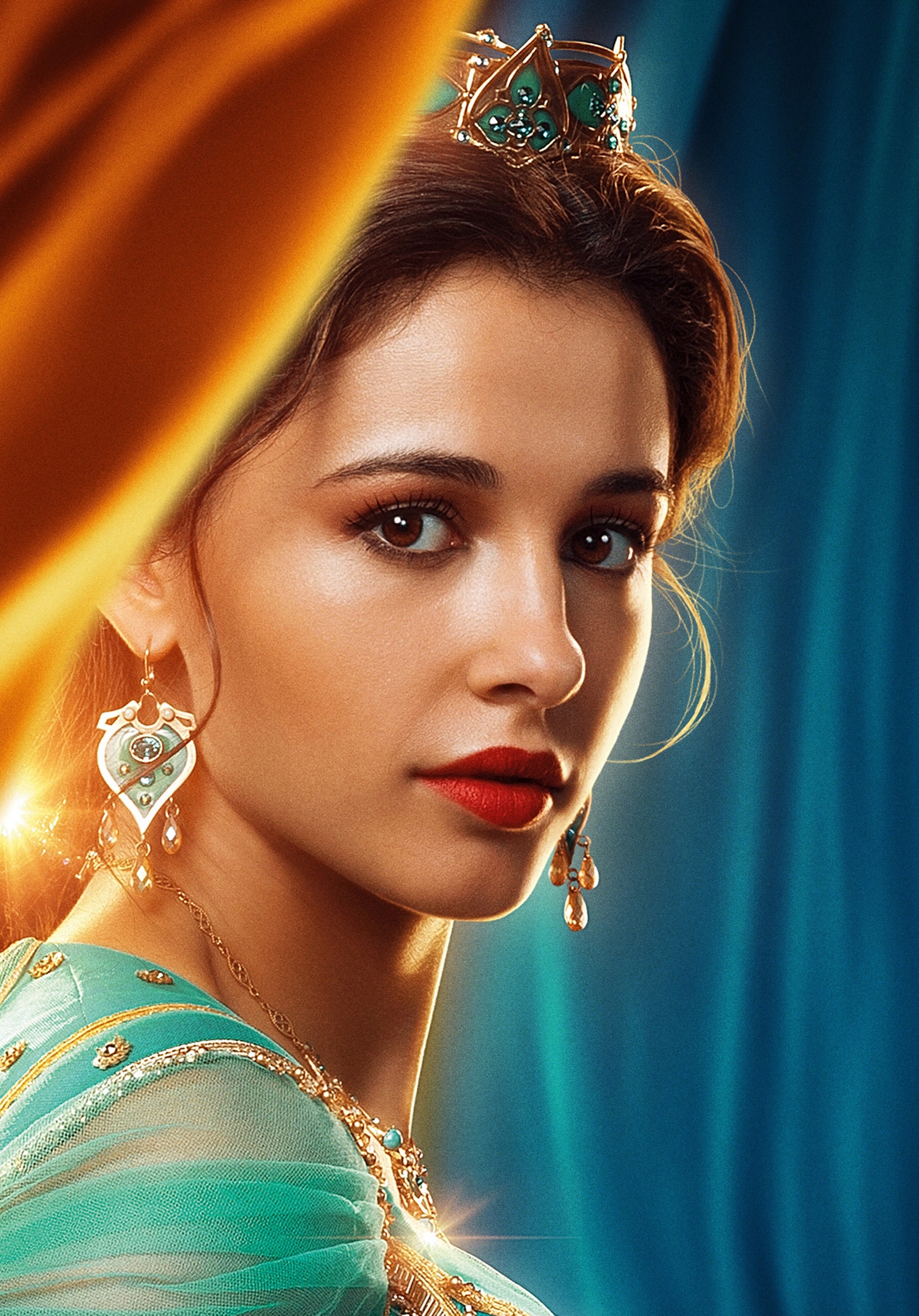 Movie Aladdin (2019), Actress, British, Earrings, Brown Eyes, Lipstick ...