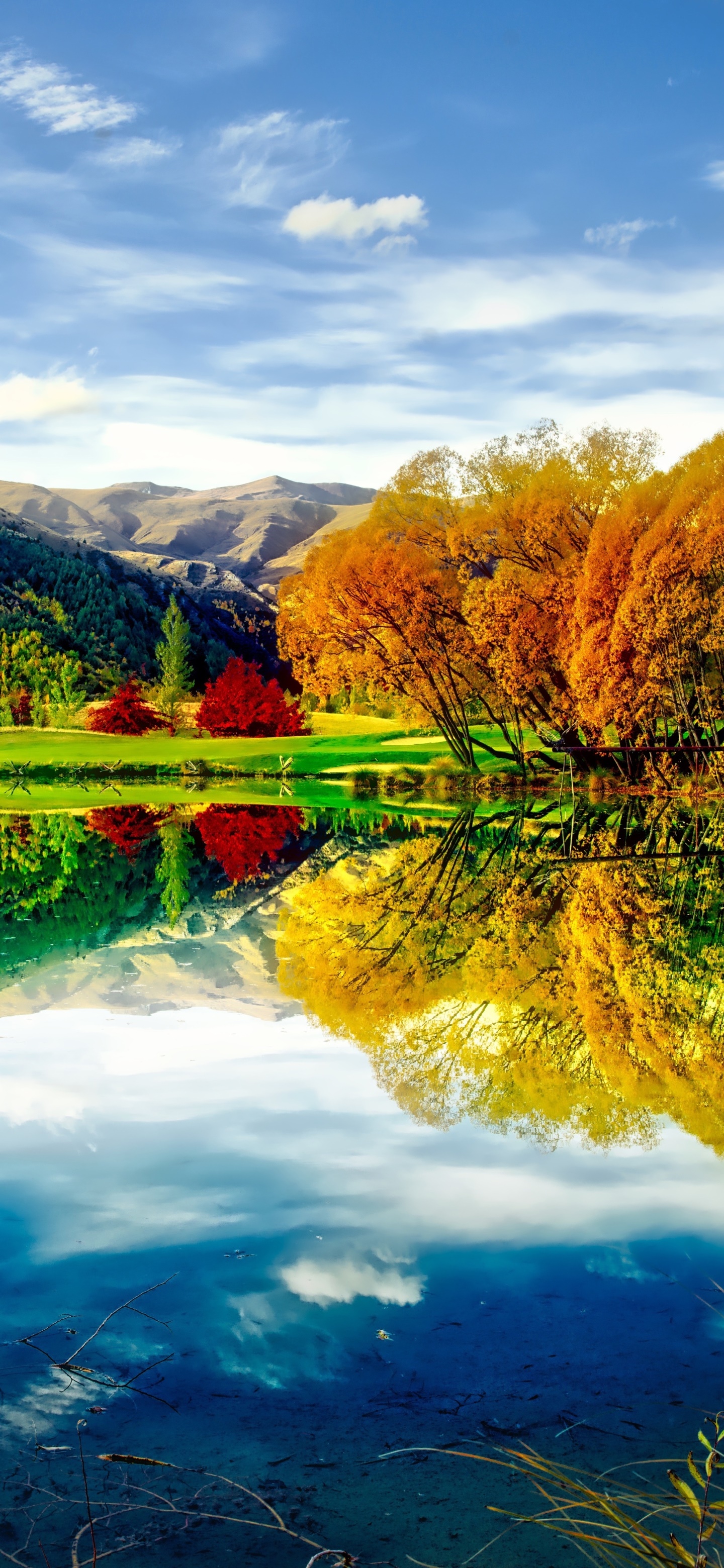 Earth Reflection, Lake, Fall, 1440x3120 Phone HD Wallpaper