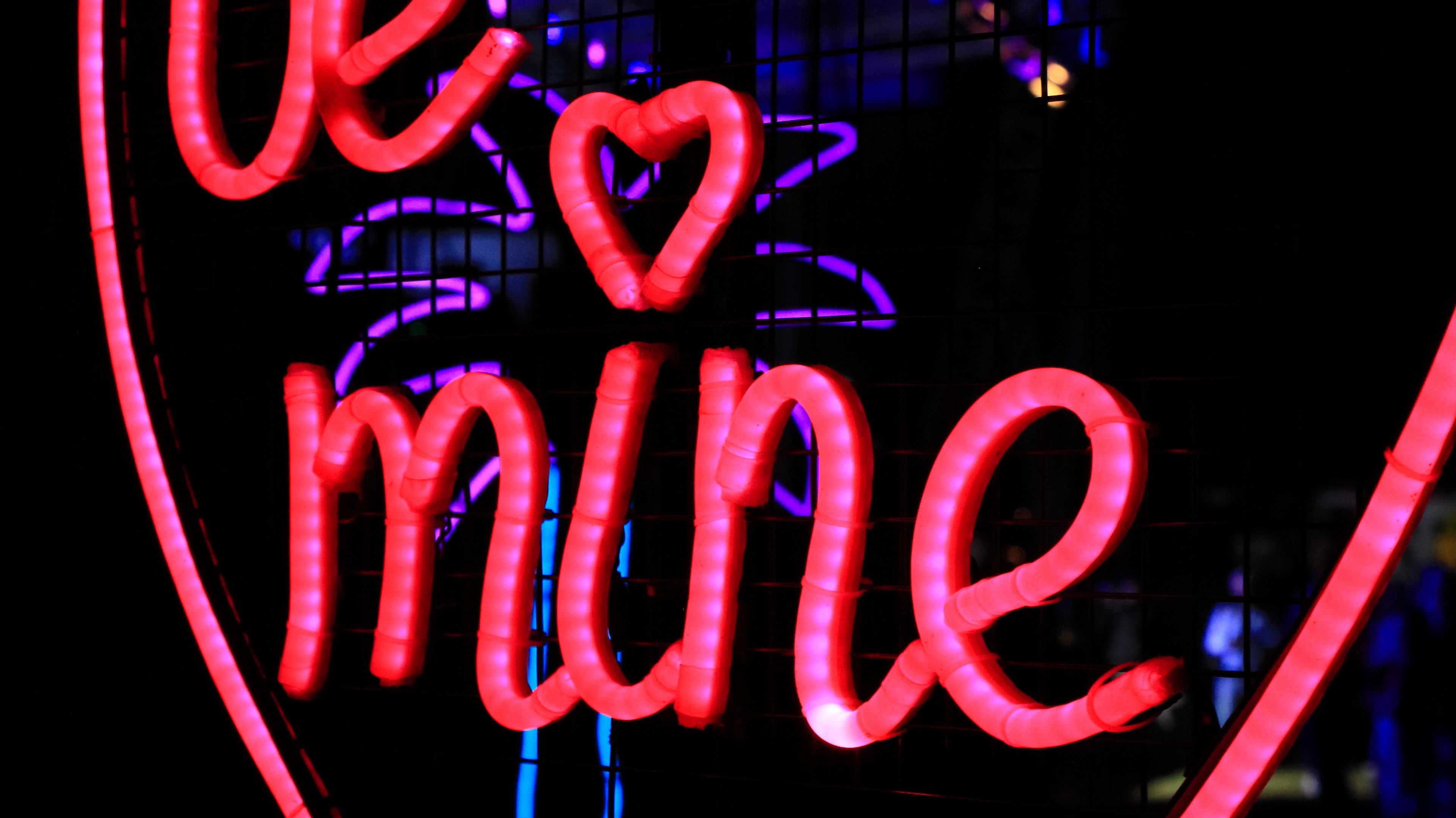 words, inscription, heart, neon, 4k HD Wallpaper