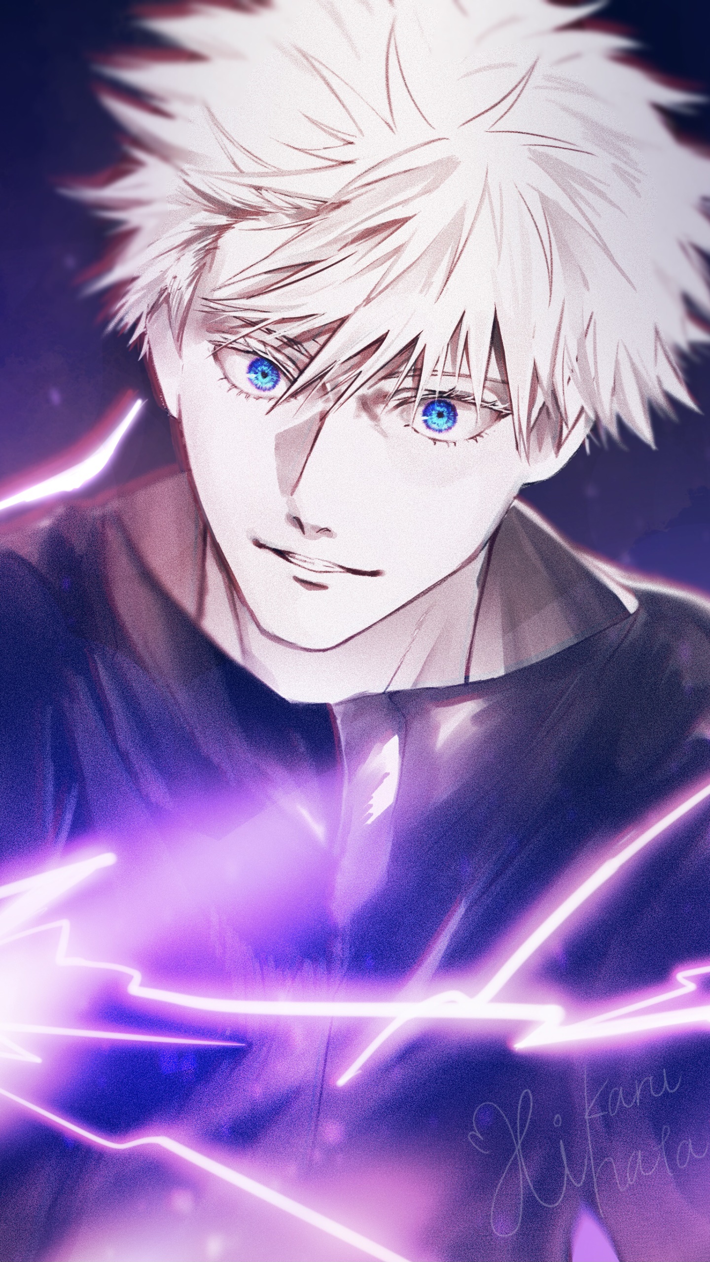 Anime Jujutsu Kaisen, White Hair, School Uniform, Satoru Gojo, Blue ...