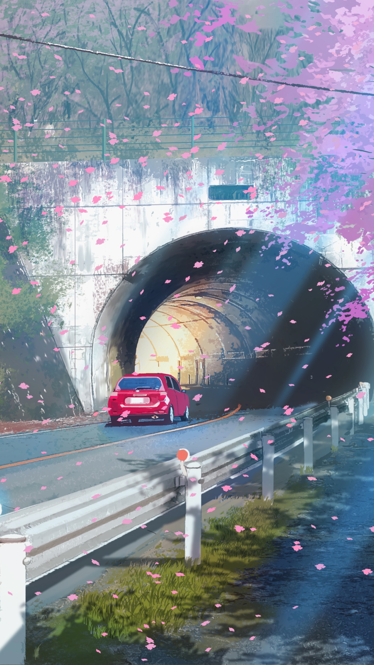 Anime Road, Car, Tunnel, Street, 1440x2560 Phone HD Wallpaper