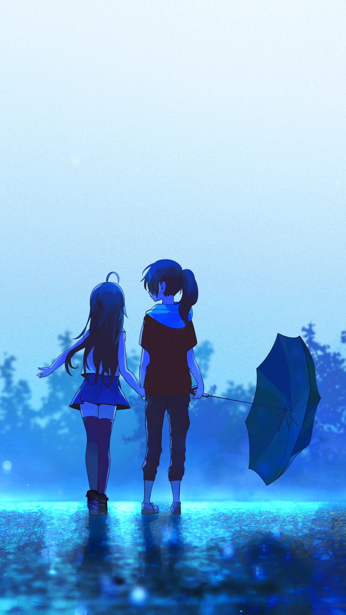Anime Original, Yuri, Rain, Umbrella, 1440x2560 Phone HD Wallpaper