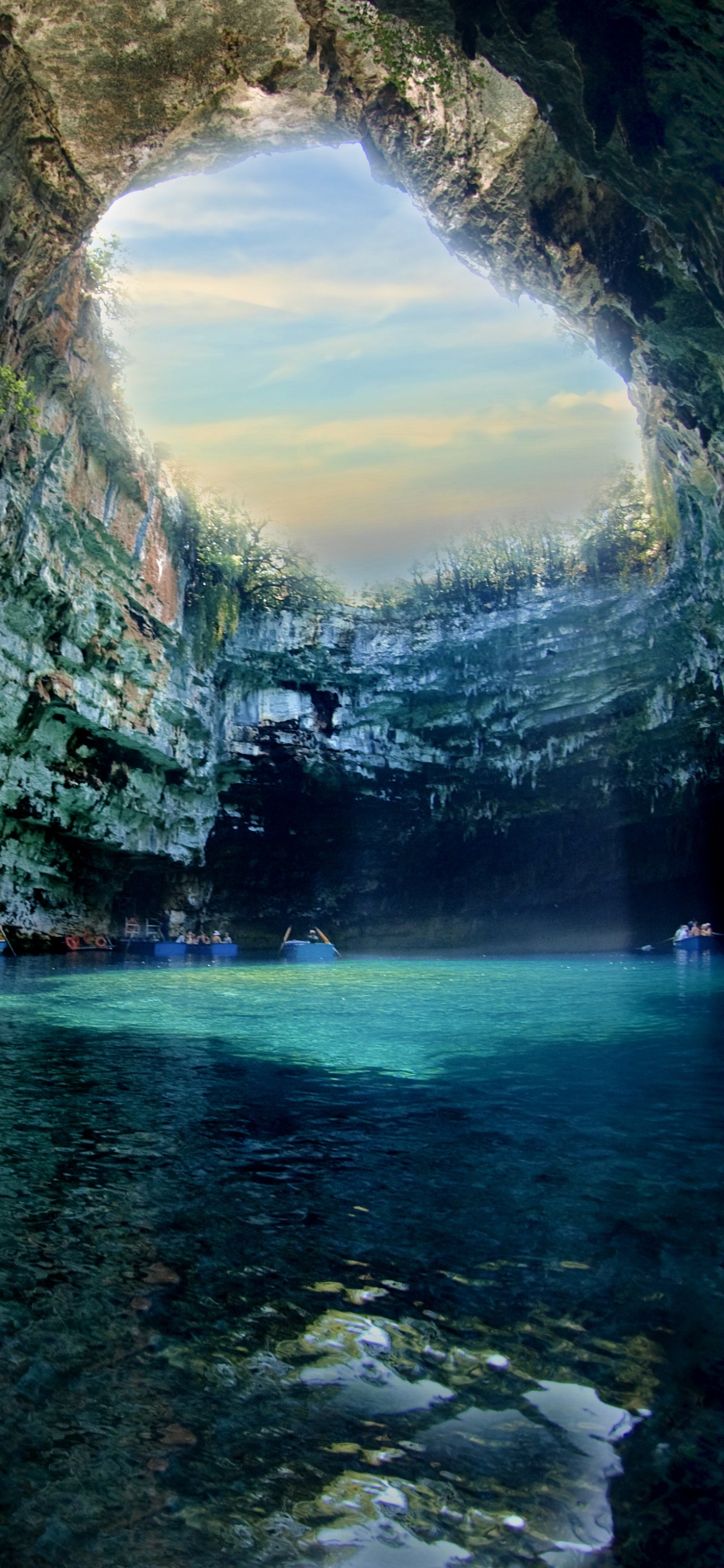 Earth Cave, Cliff, Melissani Cave, Greece, Sunlight, 1170x2532 Phone HD ...