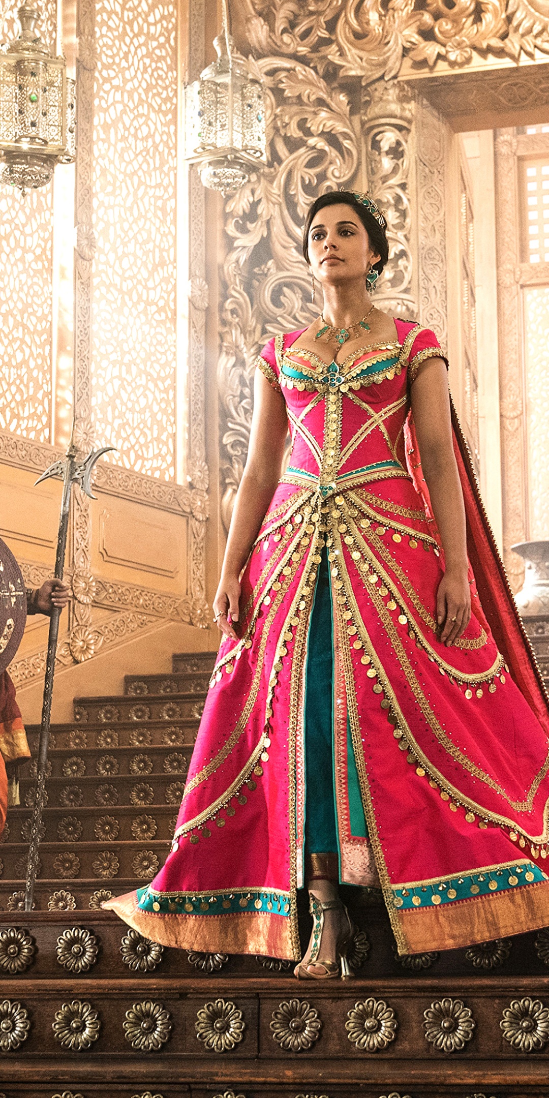 Movie Aladdin (2019), Actress, Stairs, Pink Dress, British, Naomi Scott ...