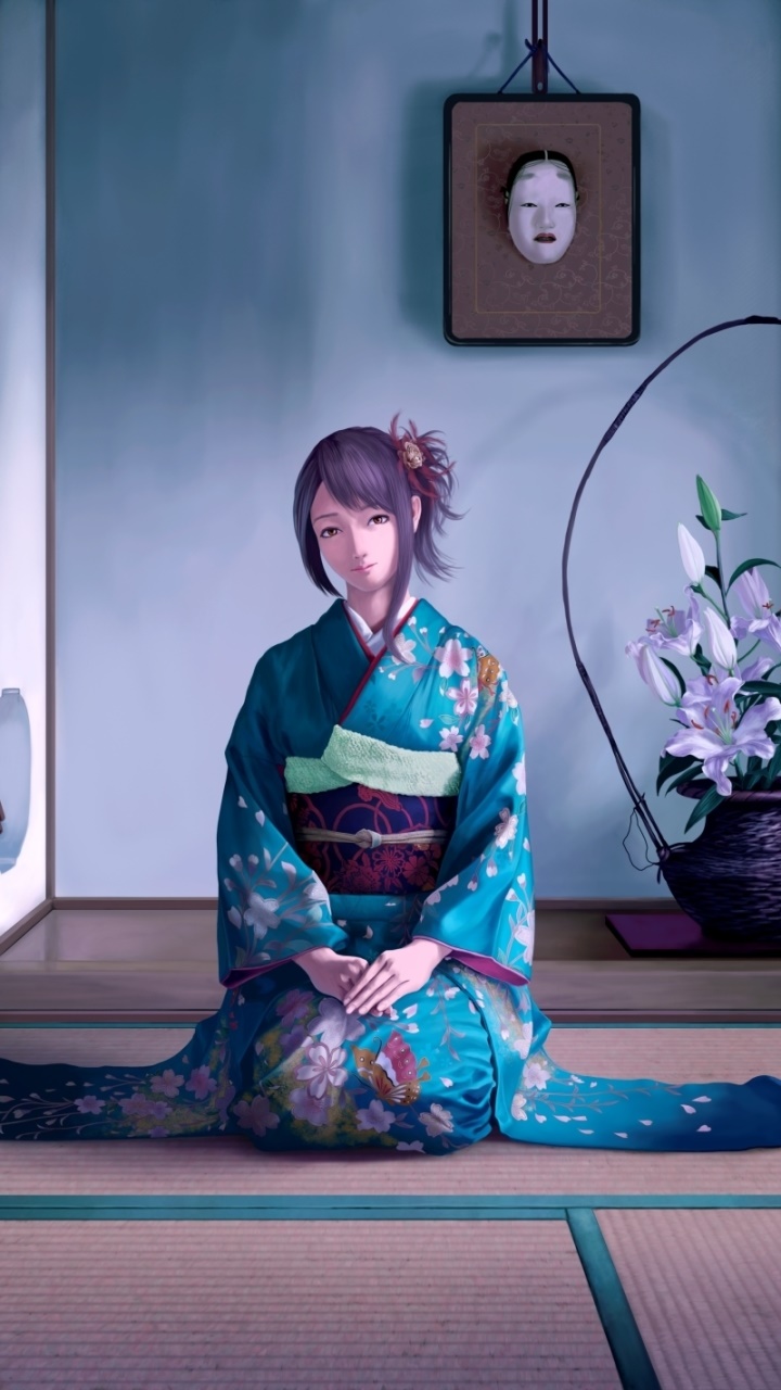 Anime Geisha, Kimono, 720x1280 Phone HD Wallpaper
