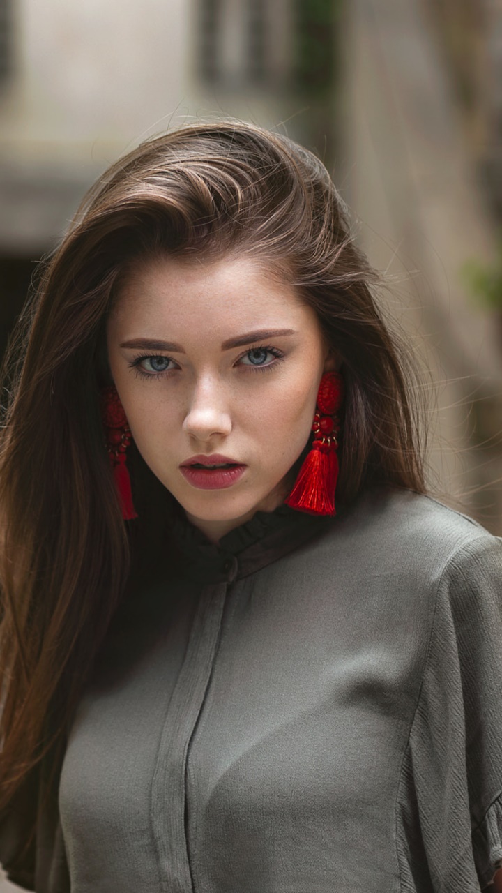 Women Model, Long Hair, Blue Eyes, Brunette, Earrings, 720x1280 Phone ...
