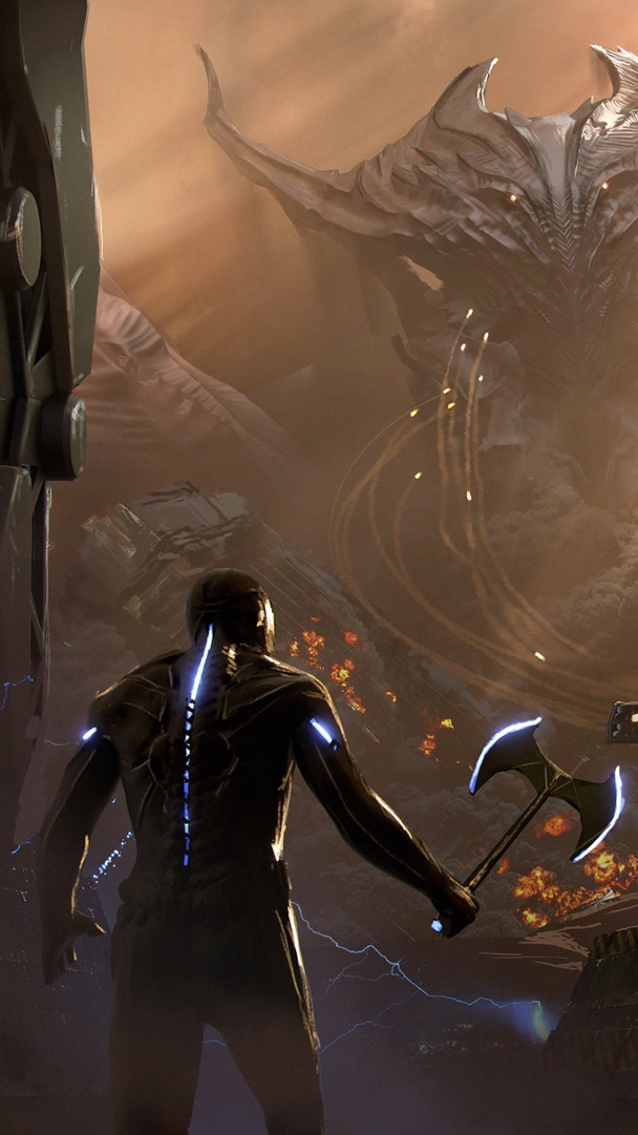 Sci Fi Battle, Warrior, Robot, Demon, Axe, 720x1280 Phone HD Wallpaper
