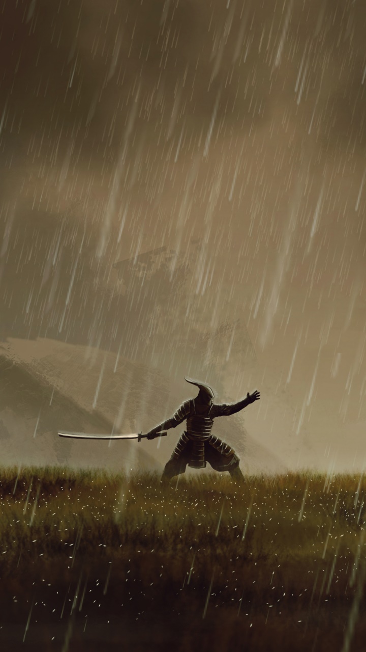 Fantasy Samurai, Rain, Warrior, Fight, 720X1280 Phone Hd Wallpaper