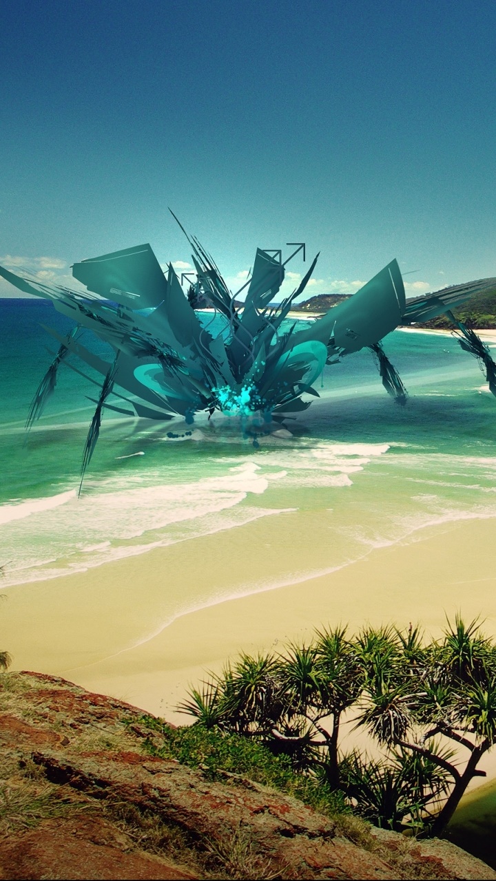 Sci Fi Robot, Ocean, CGI, Tropics, Beach, Sky, 720x1280 Phone HD Wallpaper
