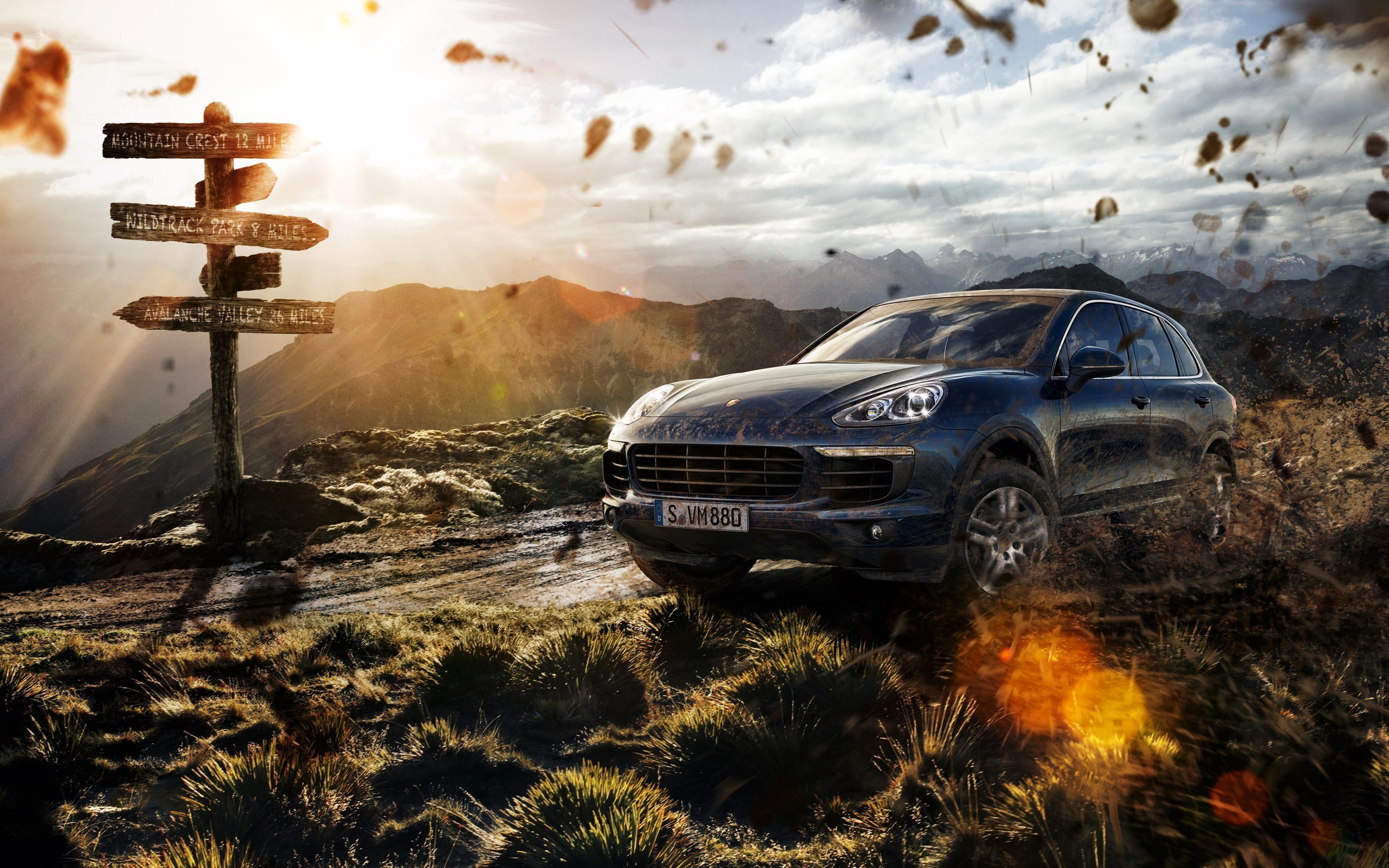 porsche cayenne, porsche, red, side view, palm trees, 4k HD Wallpaper
