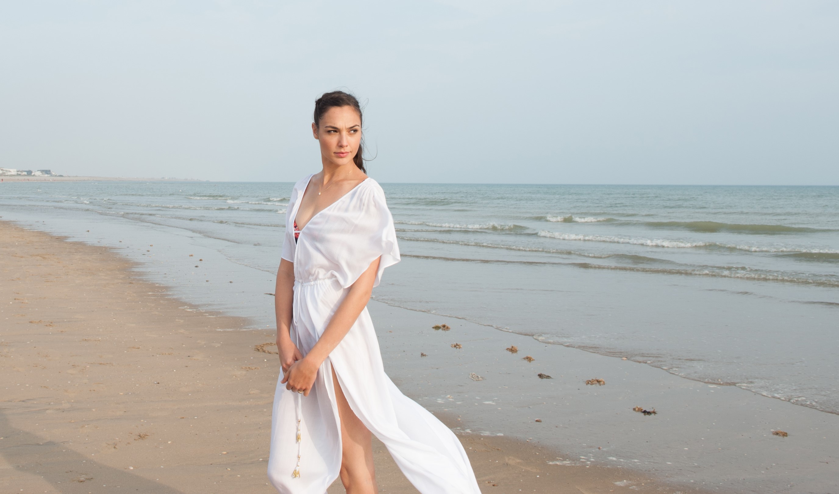 gal gadot, celebrities, girls, white, dress, beach HD Wallpaper