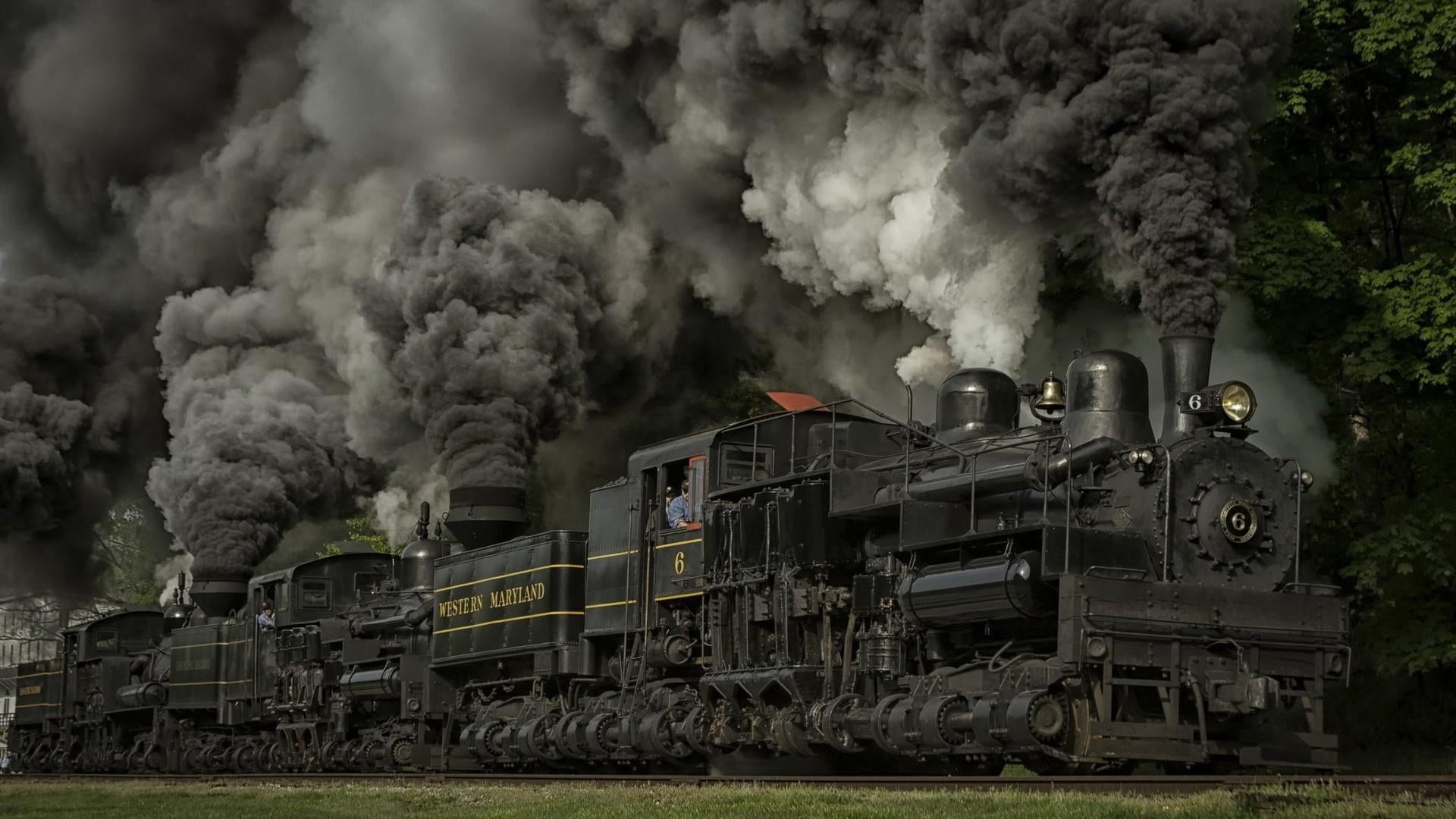 steam locomotive, mode of transportation, emitting, smoke, rail ...