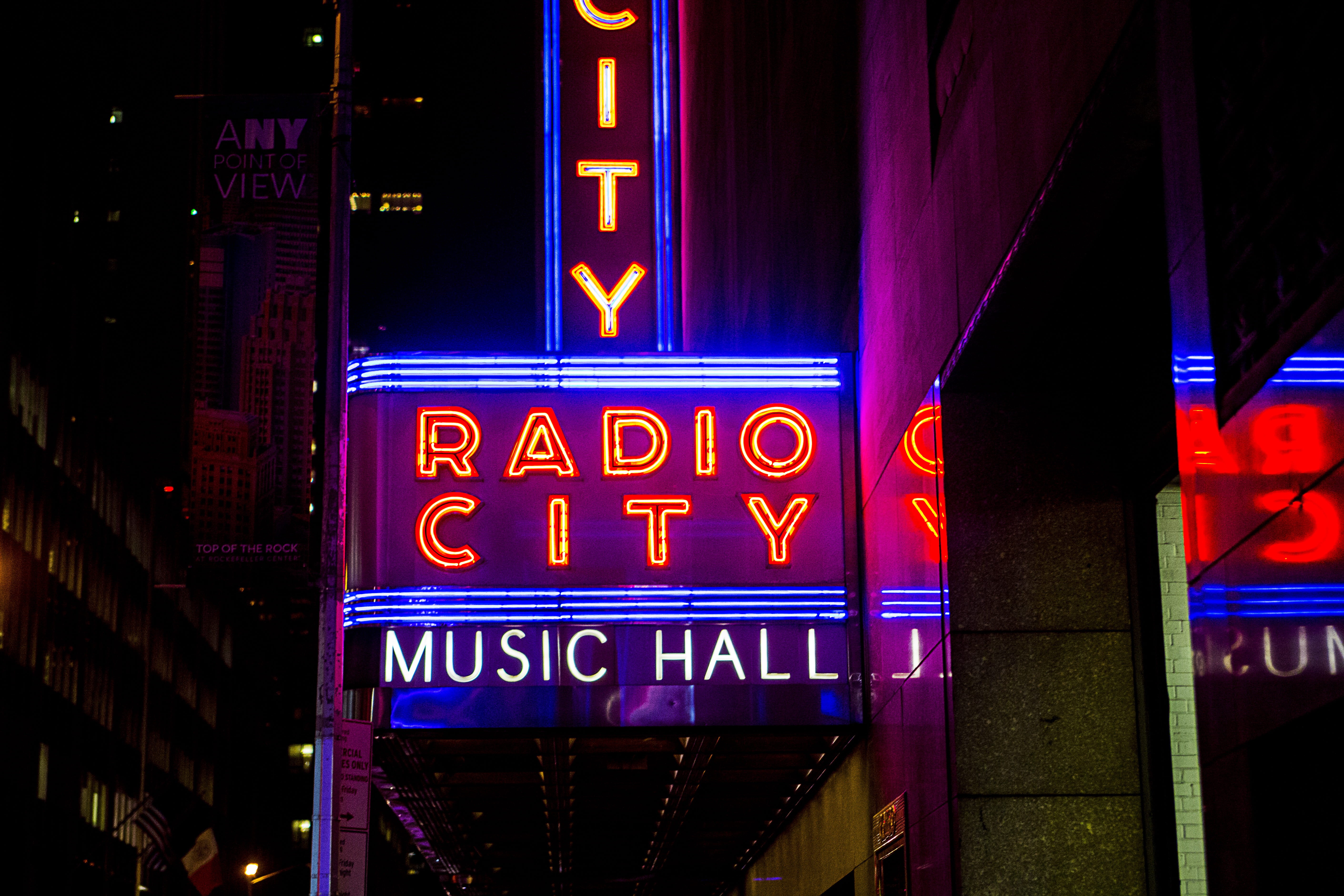signage, LED light, purple, advertisement, built structure ...