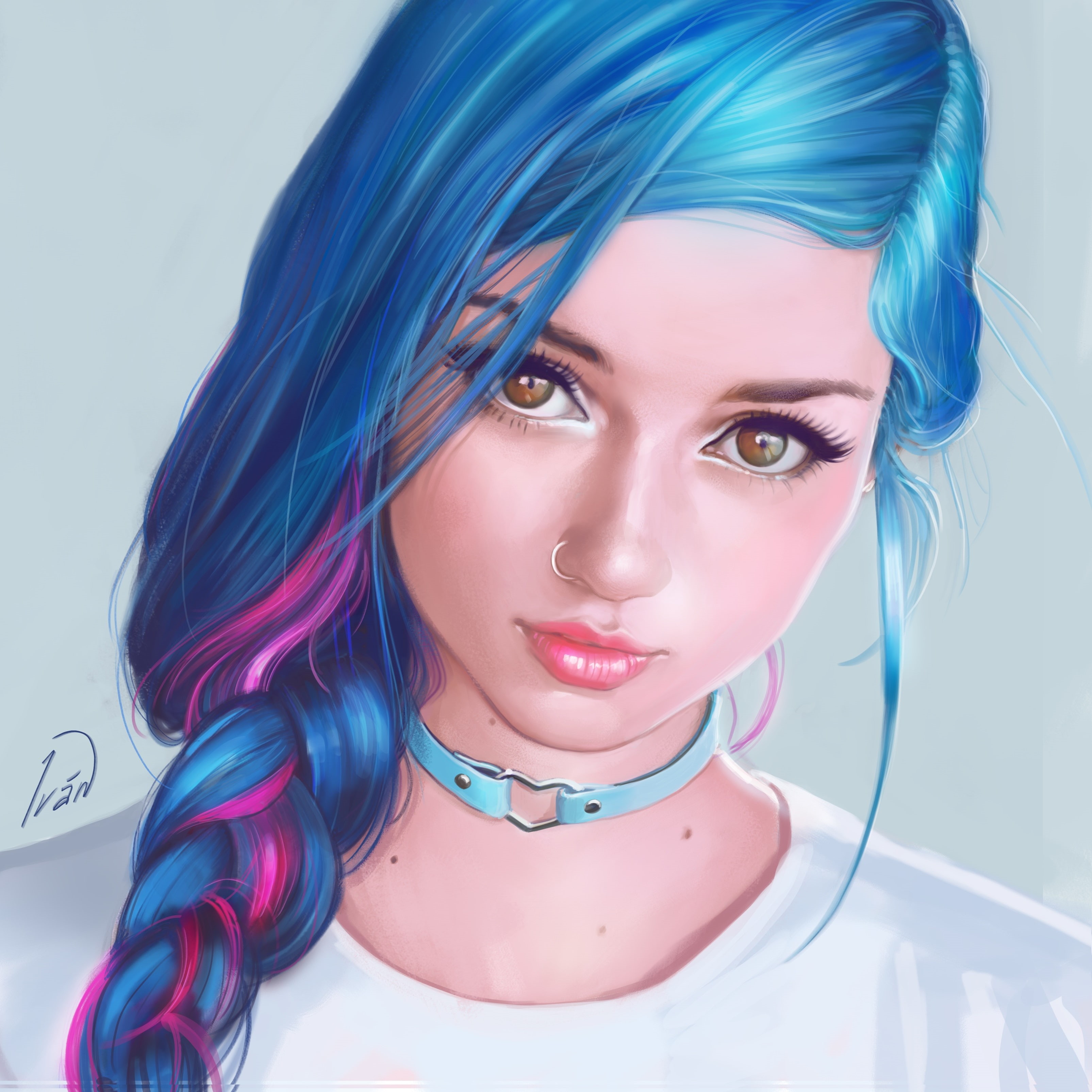 Blue Hair, Braids, 2K, Portrait, Illustration, Digital Art, Artwork ...
