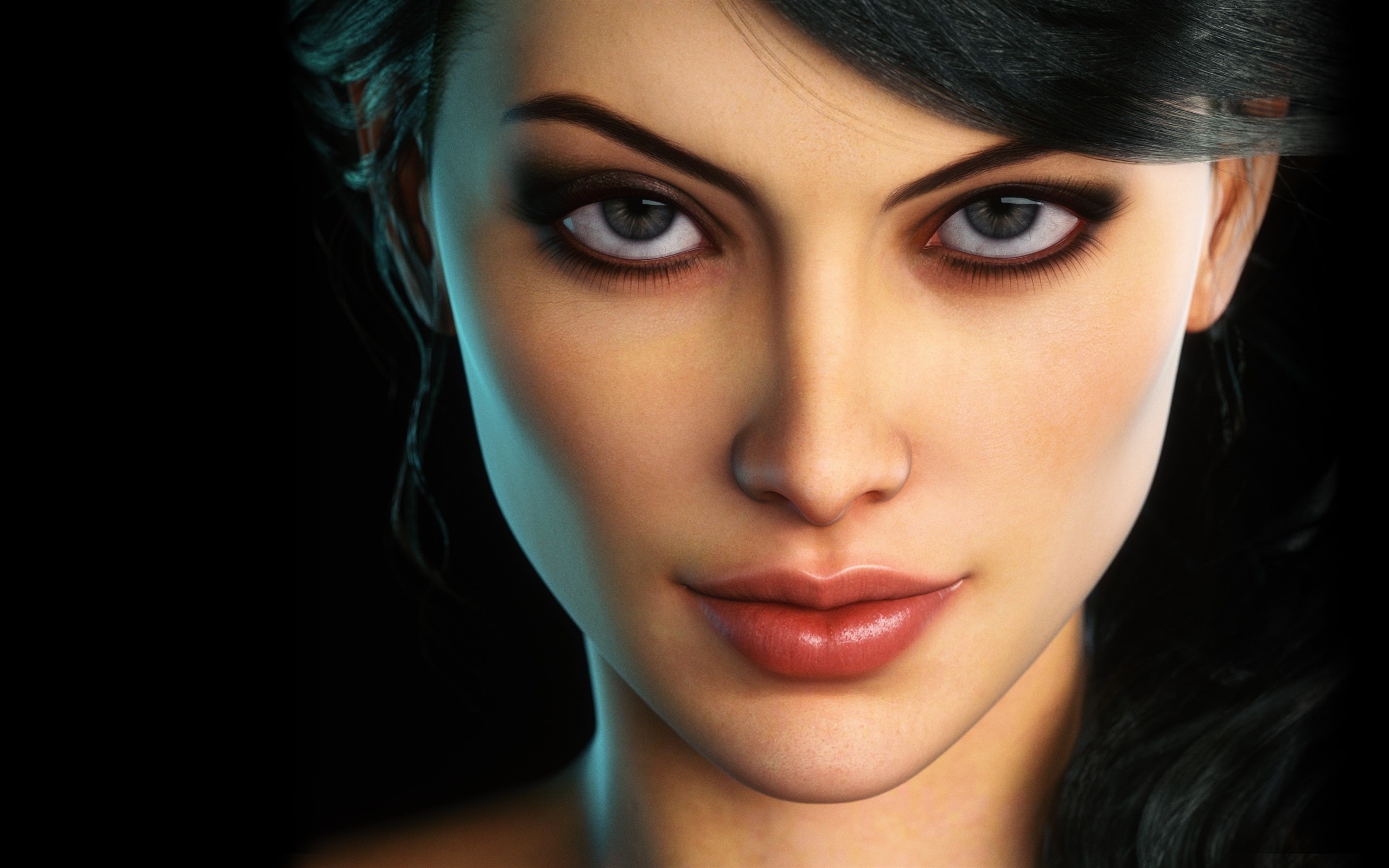 Black, Fantasy, 2K, Girl, Background, Face, Eyes, Makeup HD Wallpaper