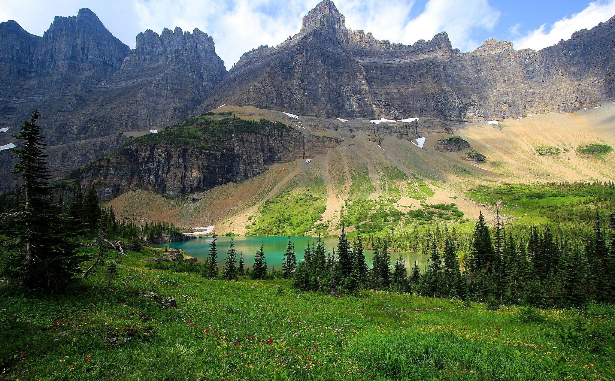 landscape, land, sky, non-urban scene, mountain range, grass, lake ...