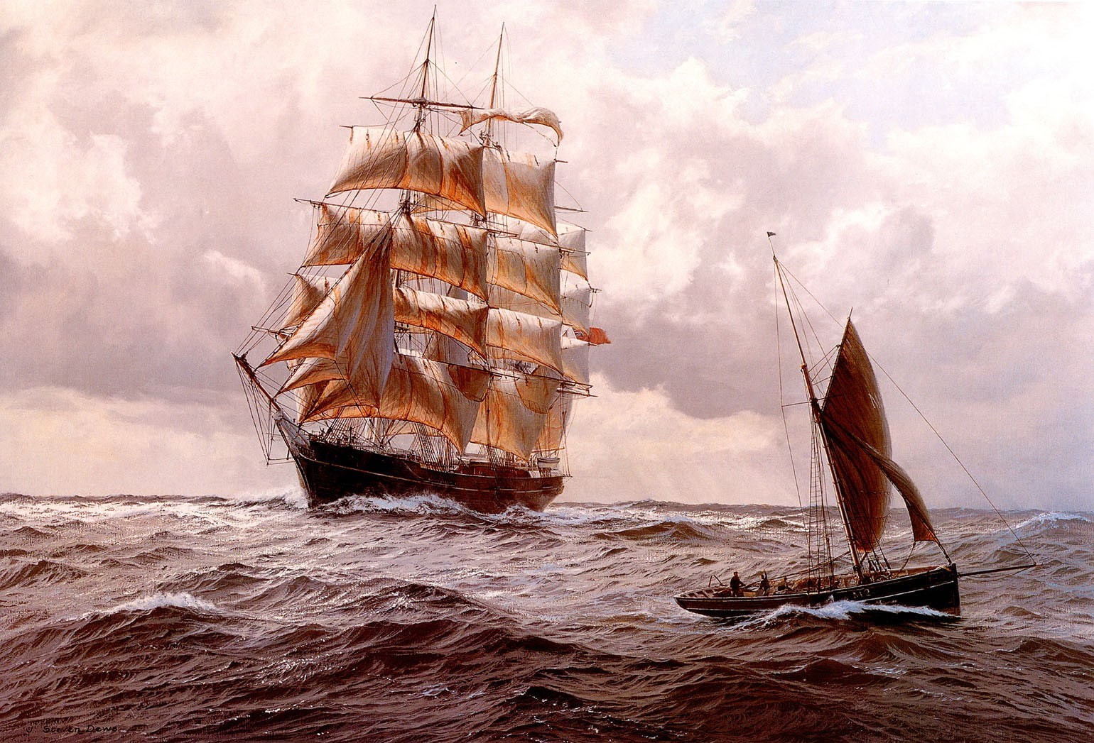vehicle, artwork, 720P, sailing ship, sea, ship HD Wallpaper