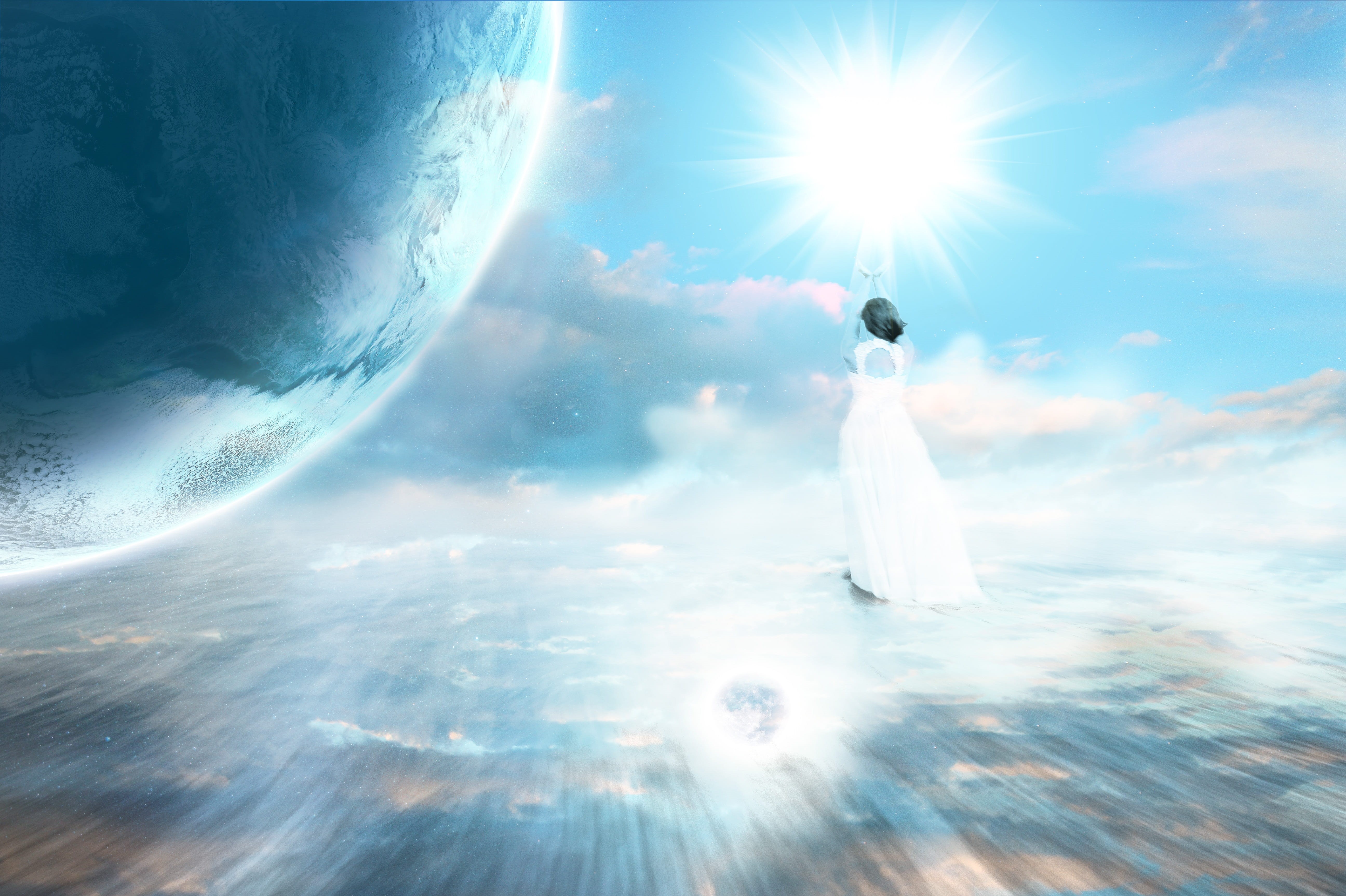 spiritual, bright, sea, sky, angel, heaven, standing, life, celebration ...