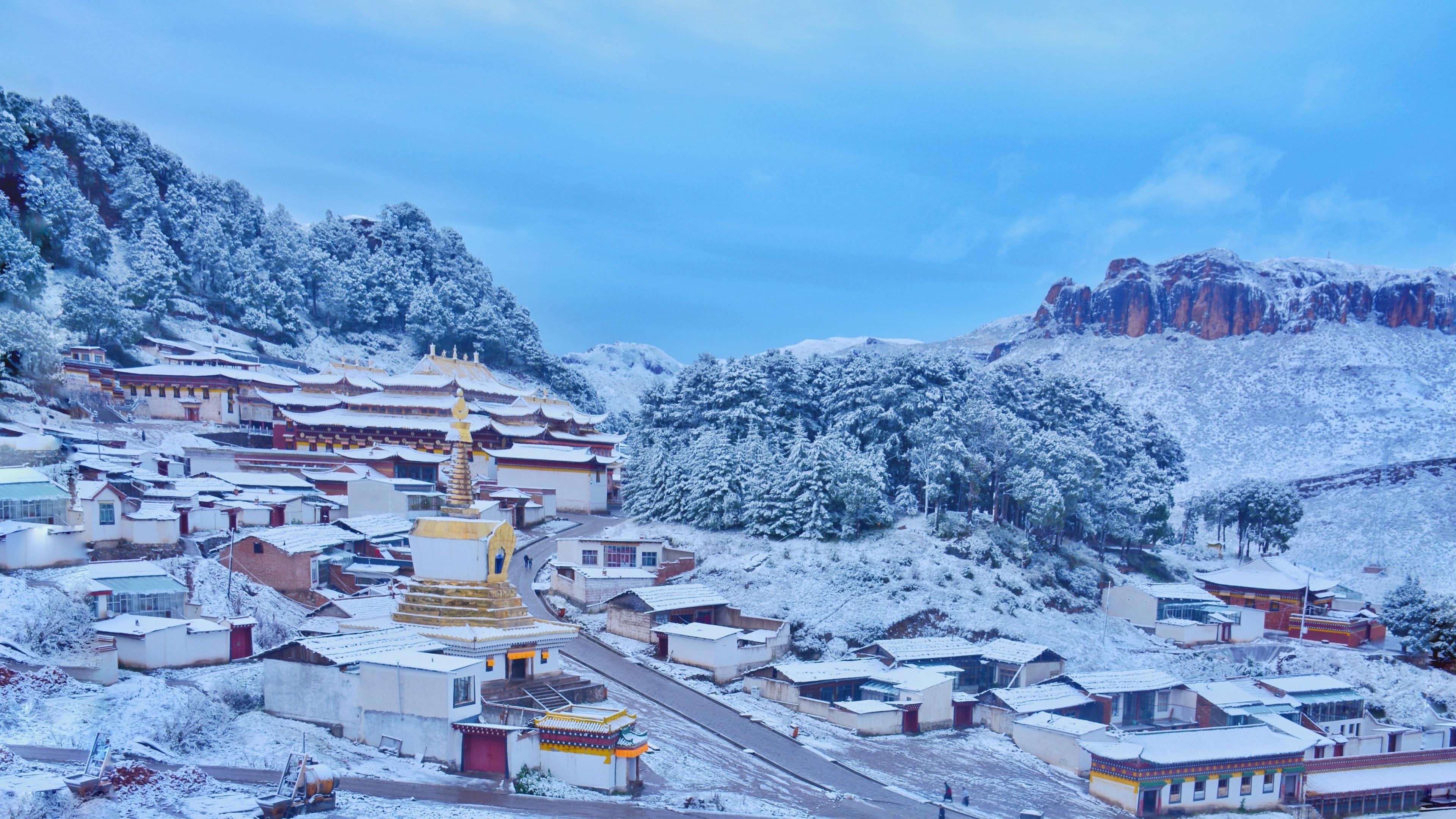 tibet, buddism, village, qinghai plateau, mountain, winter, 4K, plant ...