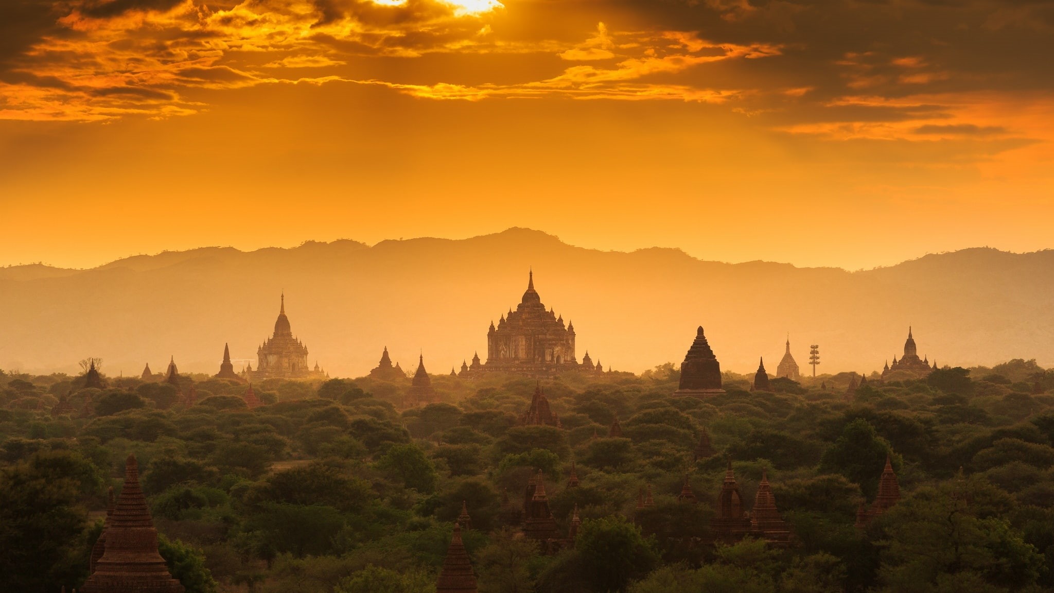 Myanmar, forest, lost city, old, sunset, 1080P, Burma, old town, Palace ...