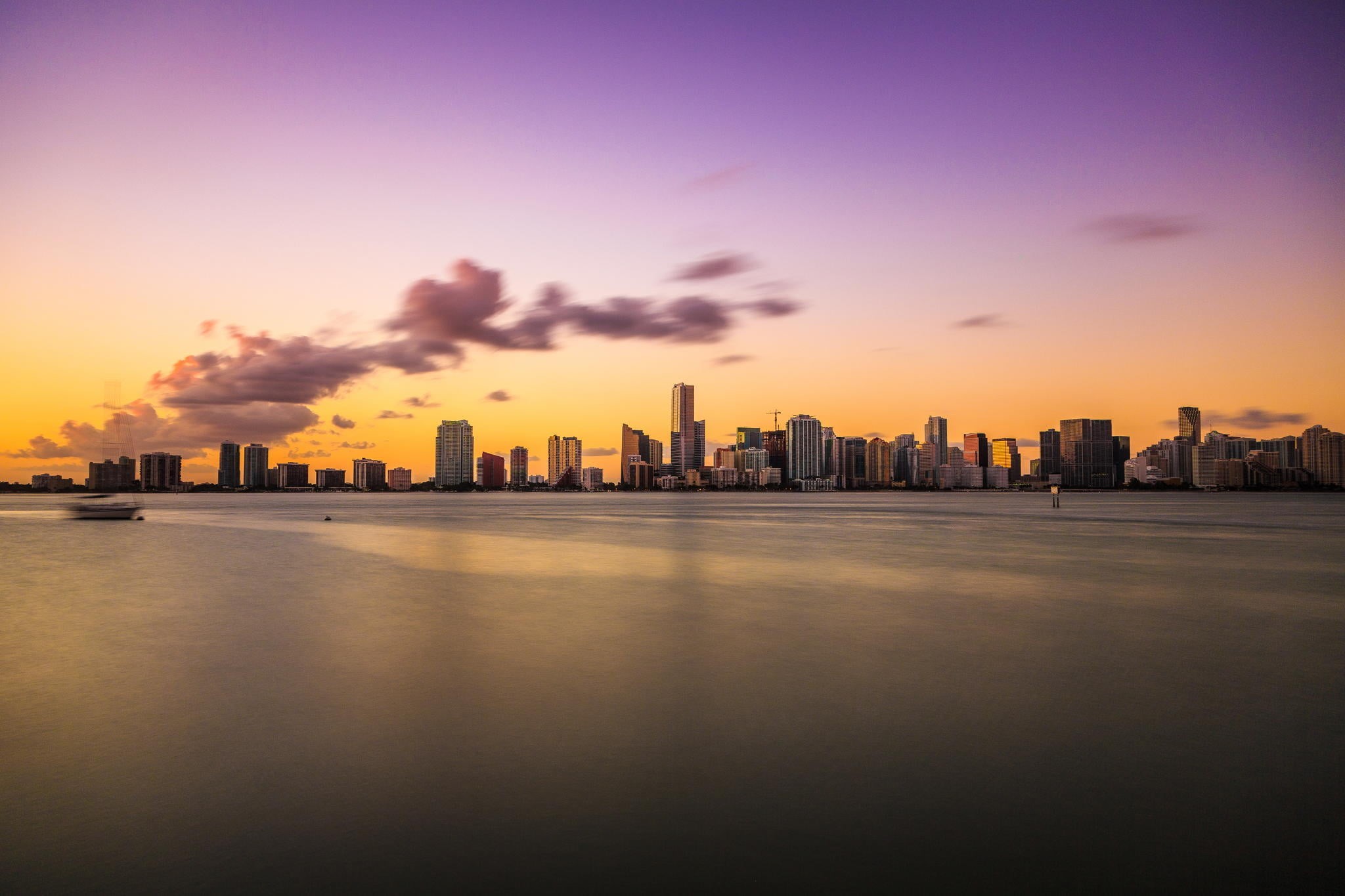 Miami, sunset, cityscape, urban skyline, skyline, building, water ...