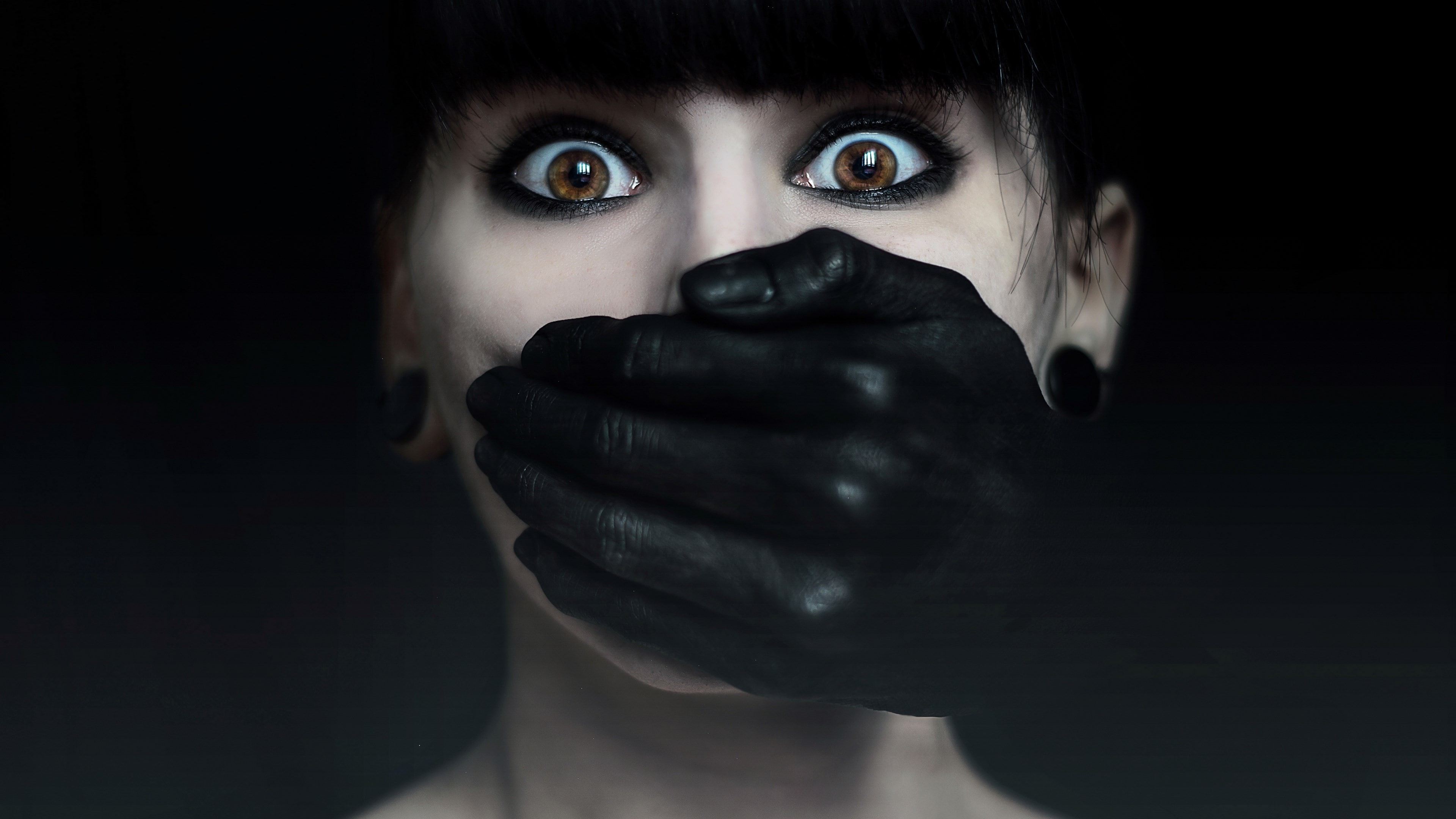 digital composite, mature adult, obscured face, fear, front view, 1080P ...