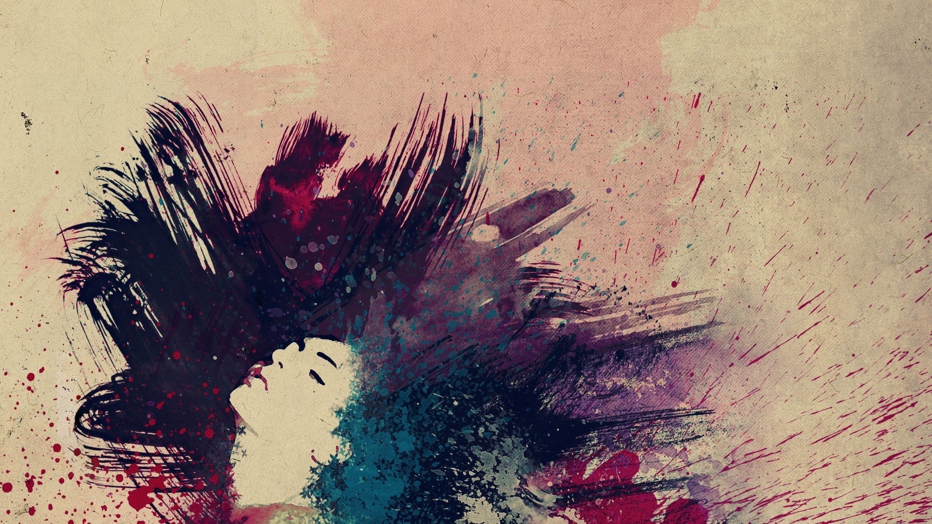 artwork, digital art, closed eyes, face, women, 1080P, abstract, paint ...
