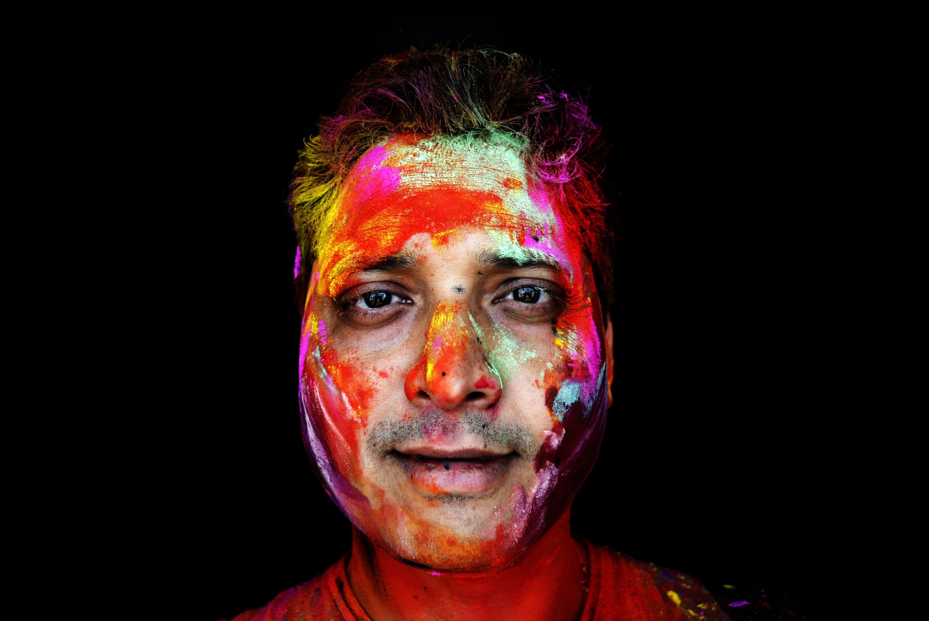 Holi, Face, Headshot, Multi Colored, Colorful, Person, Man, Close-Up ...