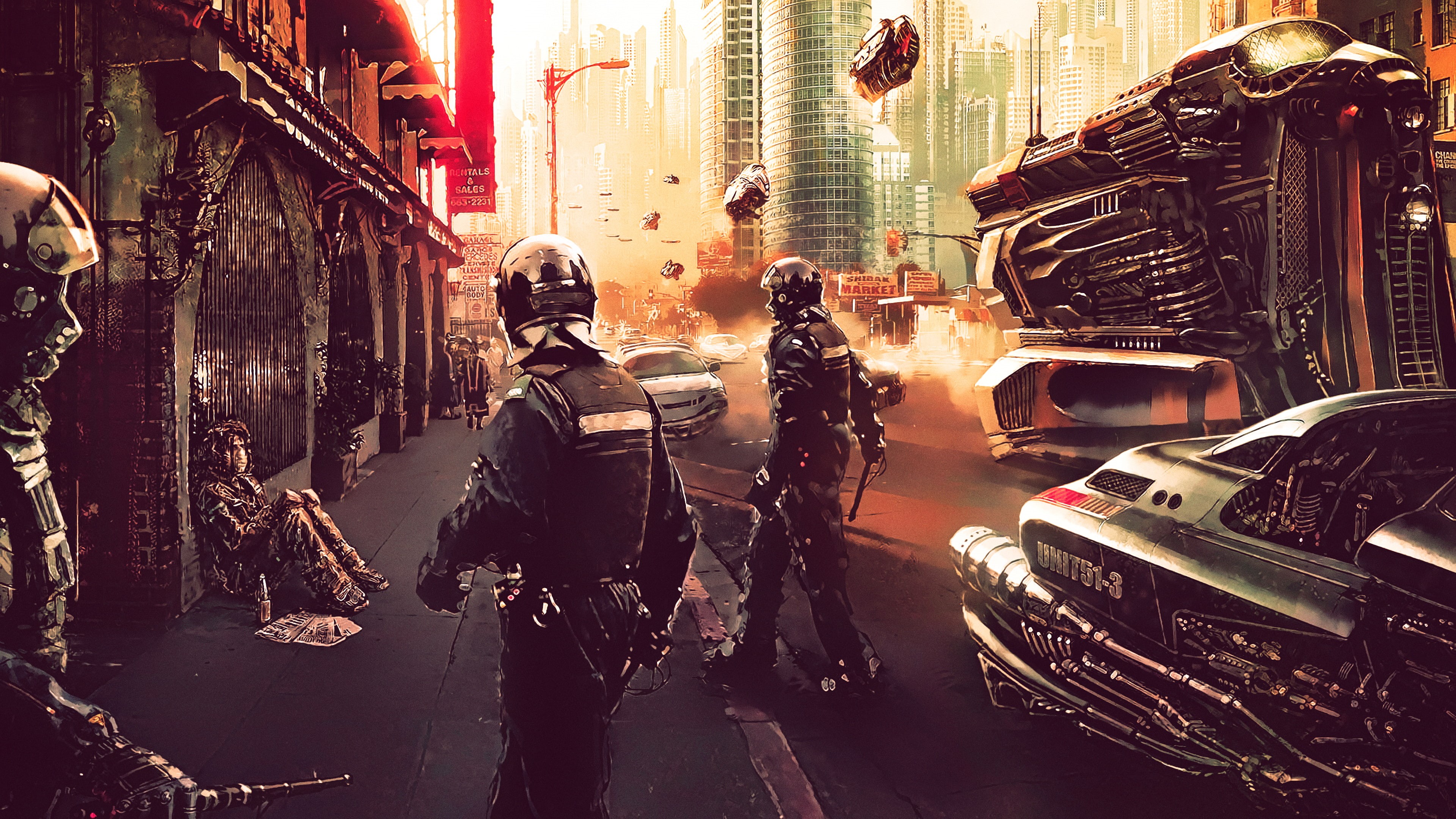 artwork, fan art, science fiction, futuristic city, police, 4K, cyber ...