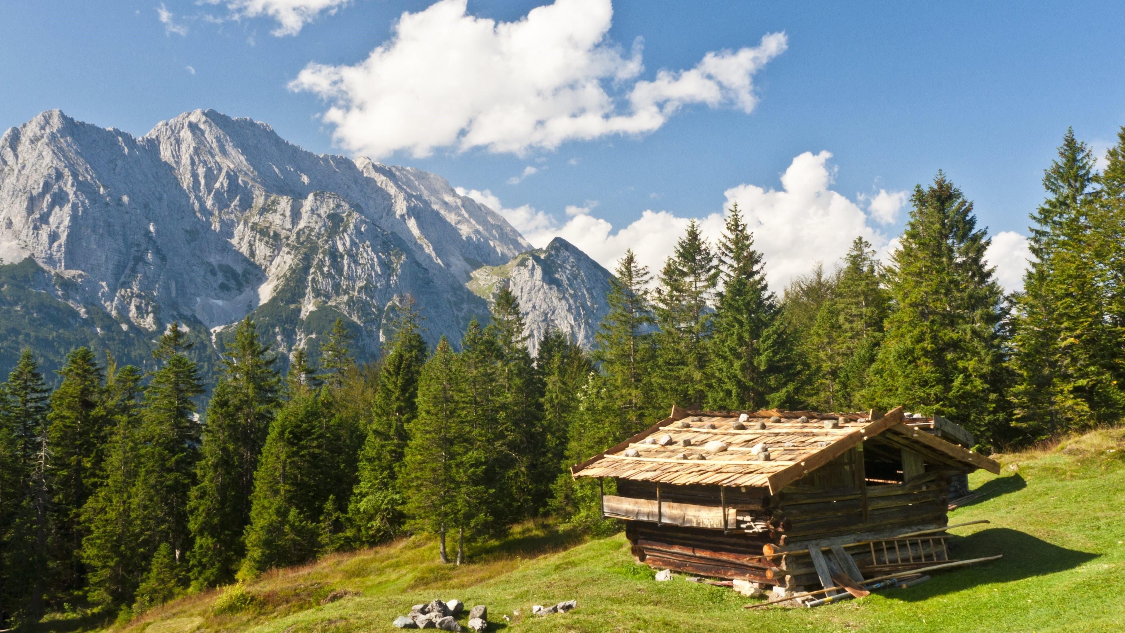 day, cabin, 4K, cloud - sky, meadow, valley, europe, tranquility ...