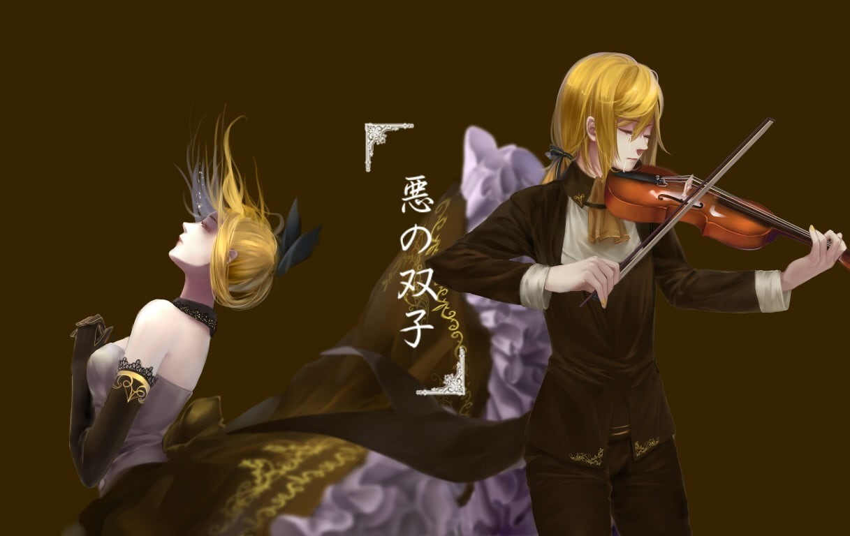 480P, musical instrument, artist, Vocaloid, Kagamine Rin, violin, paper ...