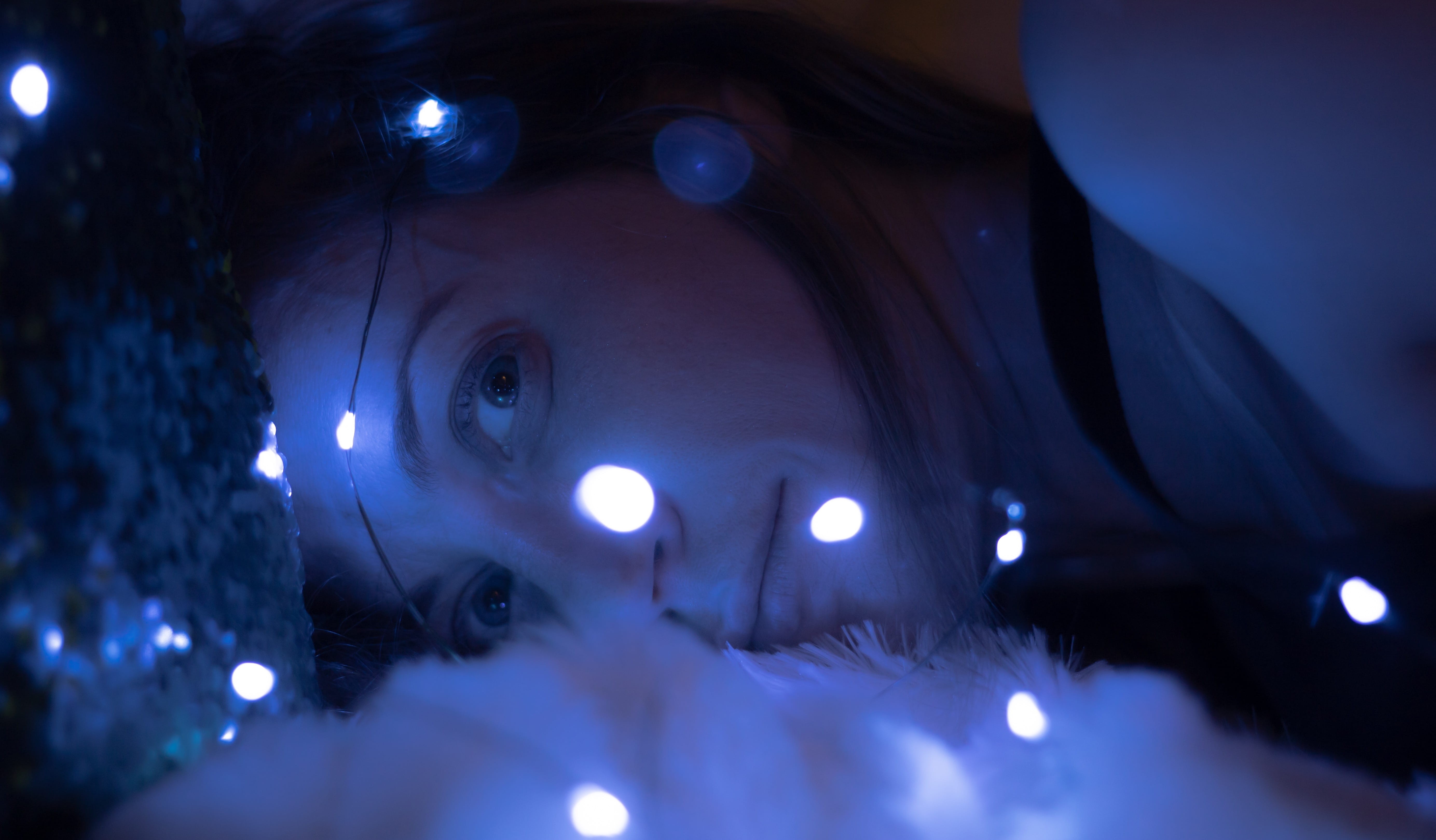 indoors, led, glowing, selective focus, awake, glitter, body part ...