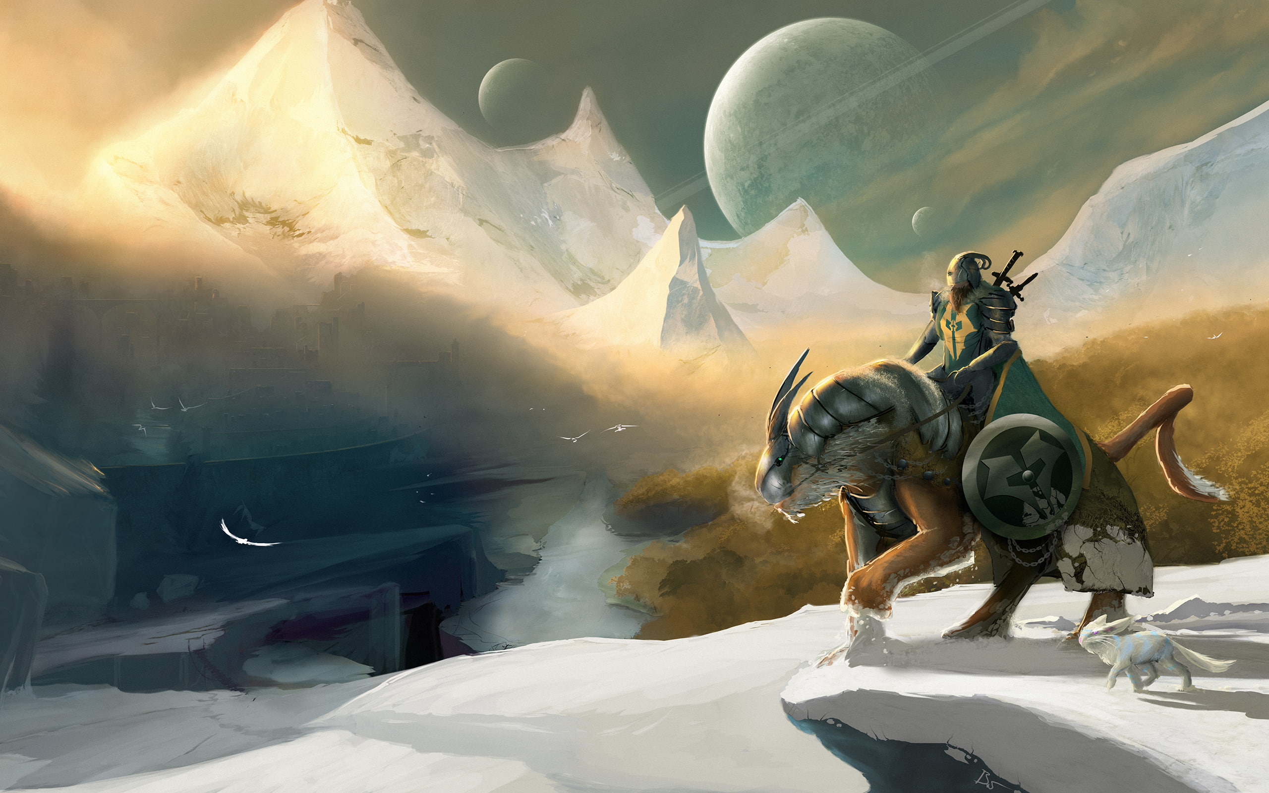 Birds, Sword, Weapons, River, Winter Knight, Mountains, Planet, Snow ...