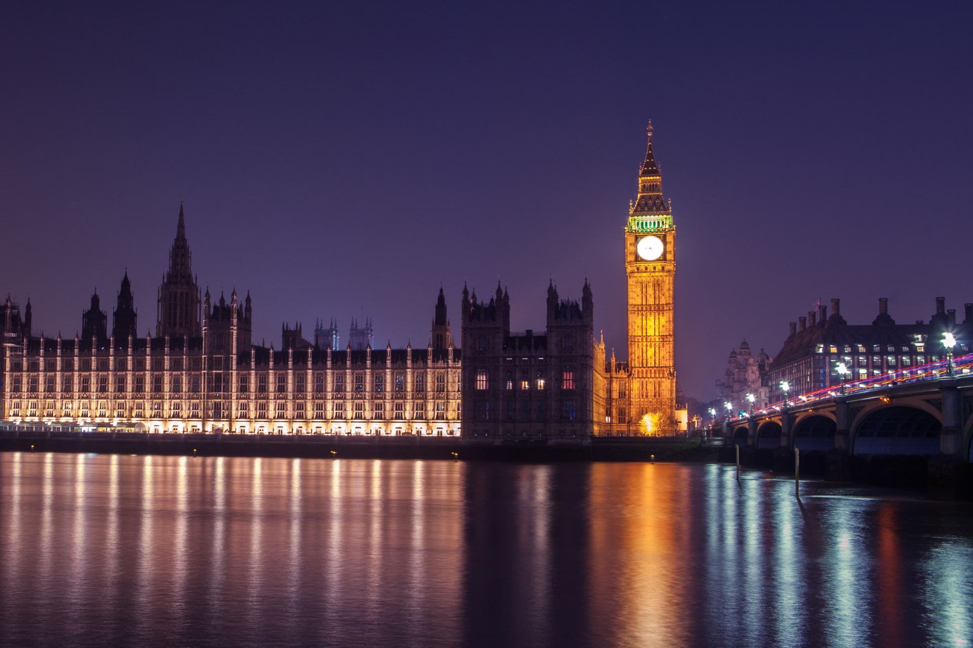 Westminster, night, government, building exterior, dusk, London, lights ...