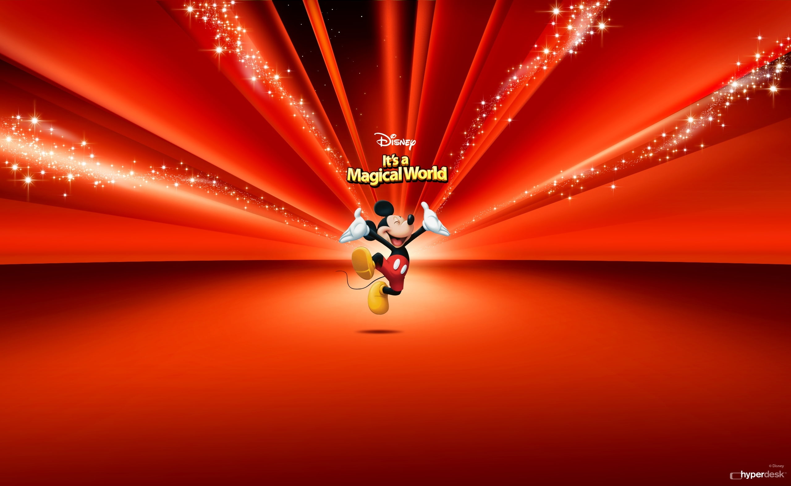 Mickey, positive emotion, arms raised, illuminated, digital composite ...