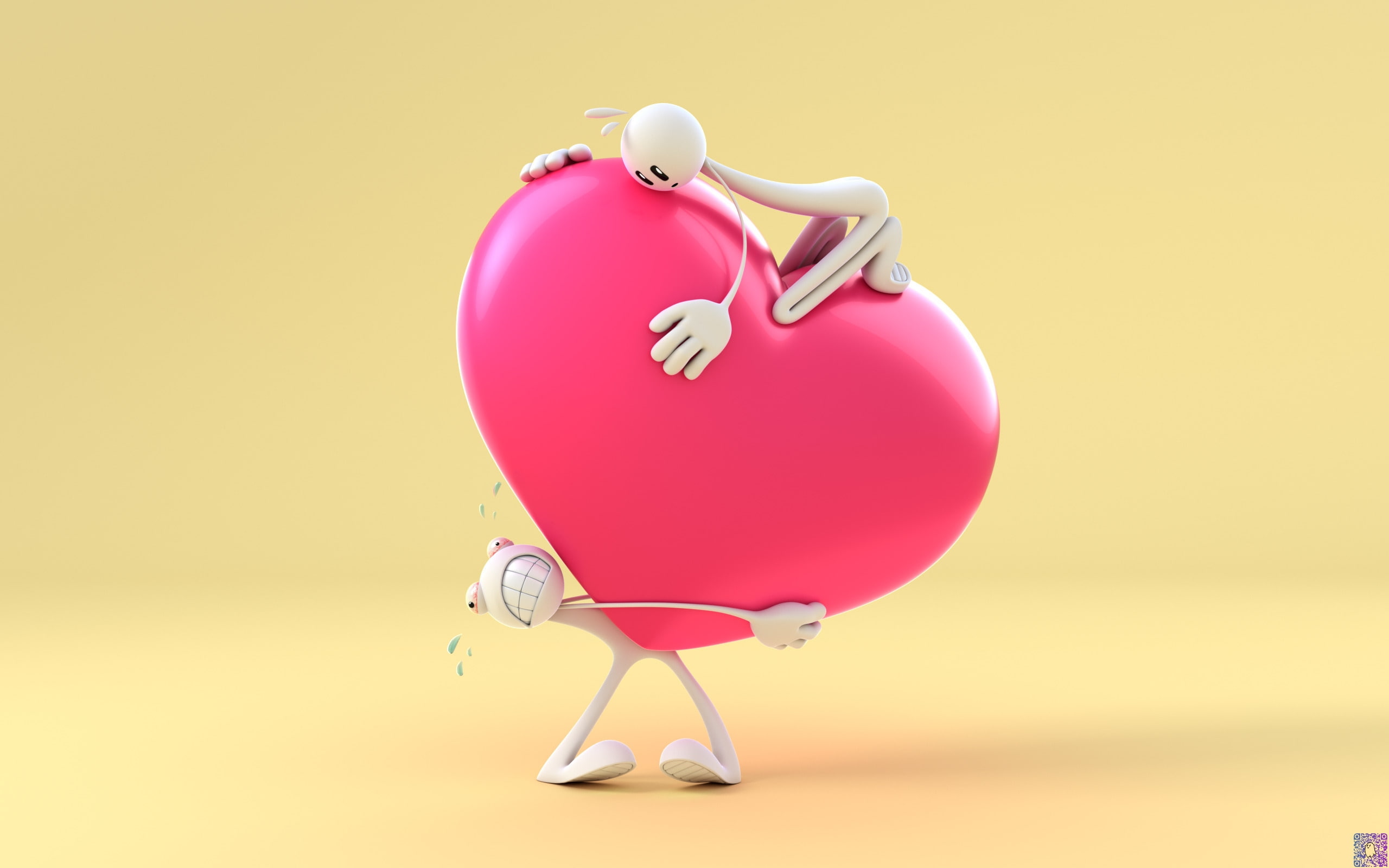 stick, love, heart, carrying, figure, pink, 2K, illustration, d, heavy ...