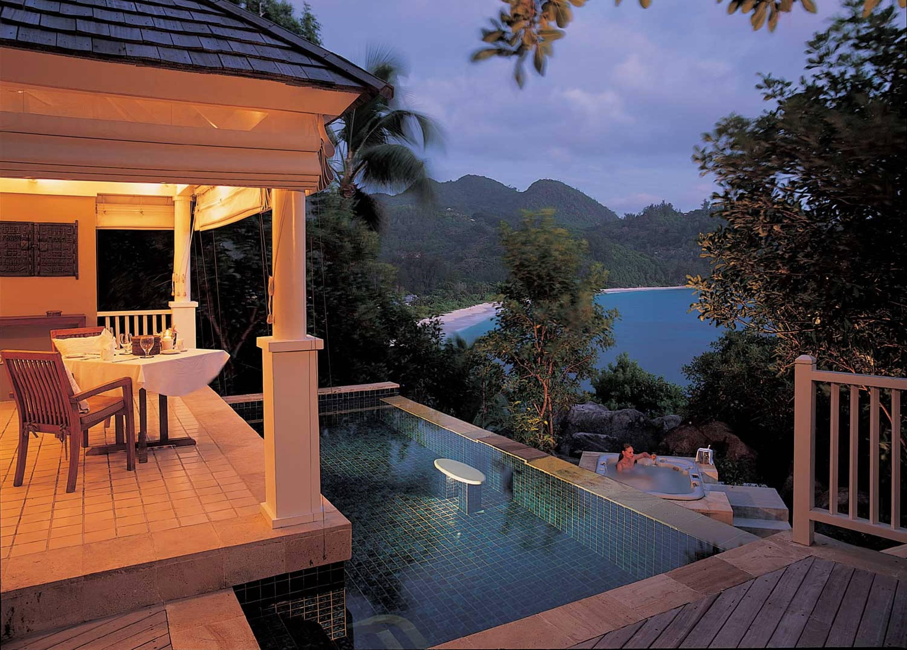 jacuzzi, tropical, beach, sunset, ocean, pool, villa, bath, luxury ...