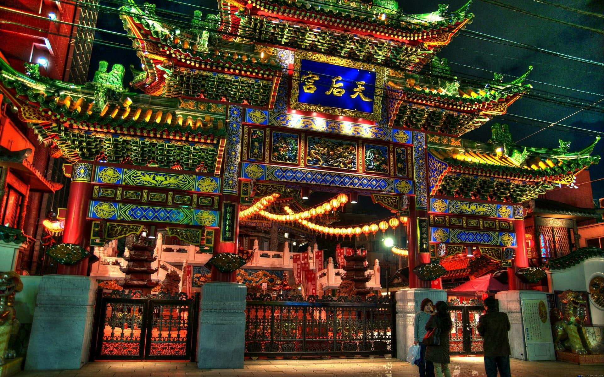 night, splendid, lights, nature and landscapes, chinese, pagoda, 1080P ...